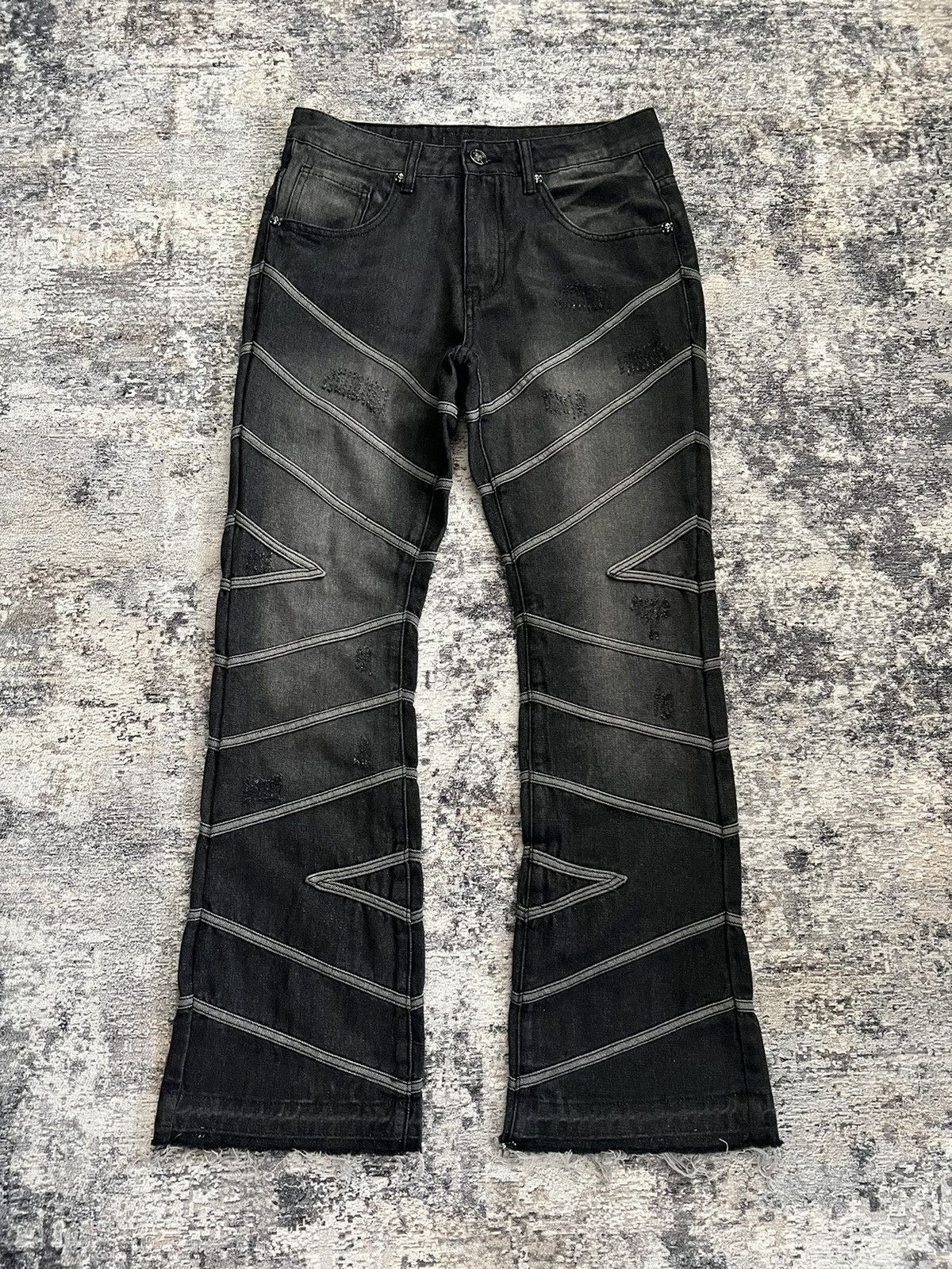 Japanese Brand × Streetwear Faded black skull flared denim jeans | Grailed
