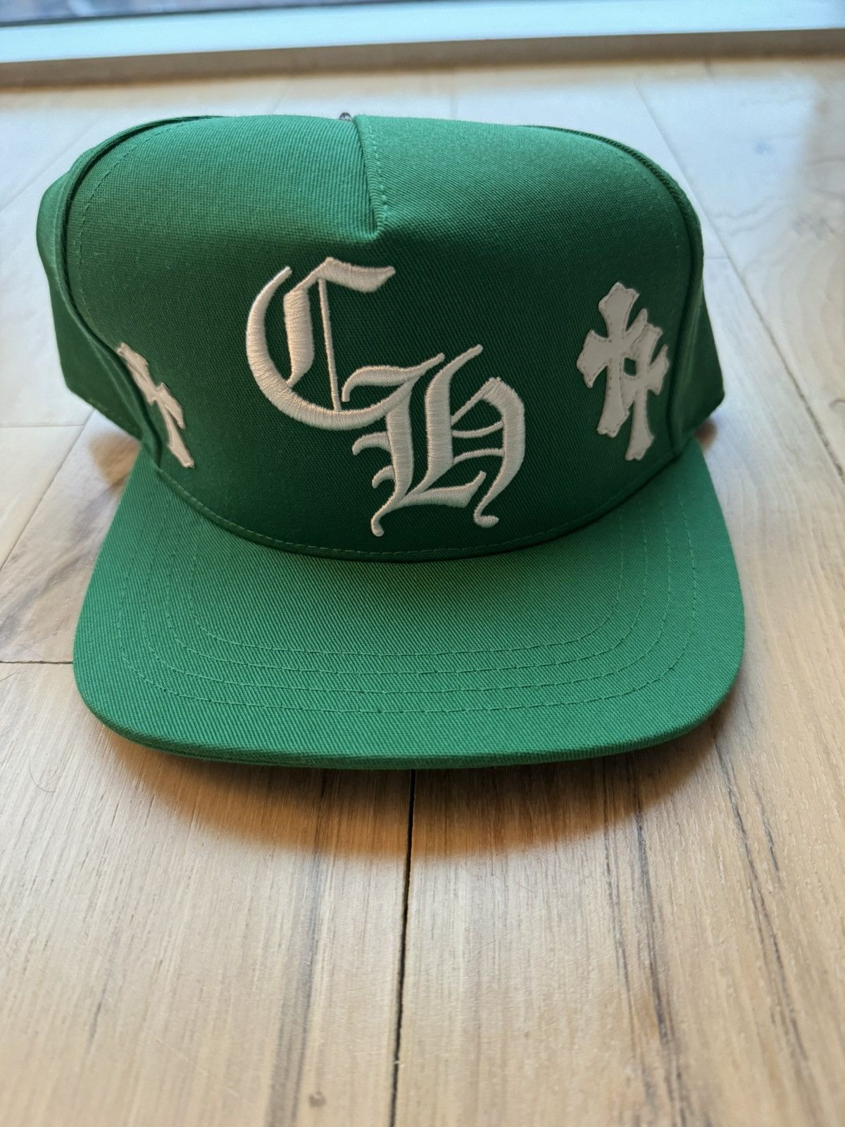 Chrome Hearts Chrome hearts (DS) green leather cross snapback | Grailed