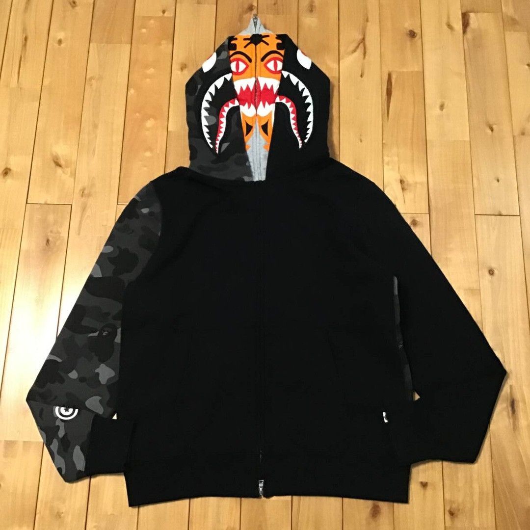 Bape BAPE camo Double Tiger Shark full zip hoodie a bathing ape | Grailed