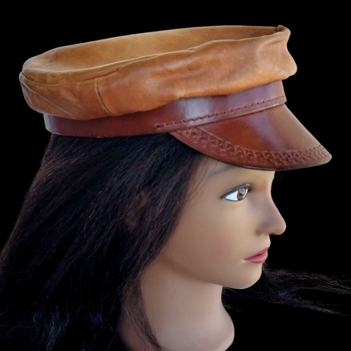 Handmade Brown Leather Hat Fiddler Brixton Fisherman Cap Motorcycle ...