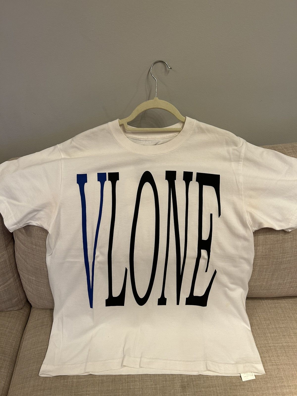 Vlone VLONE Staple Tee - White with Black and Blue Font | Grailed