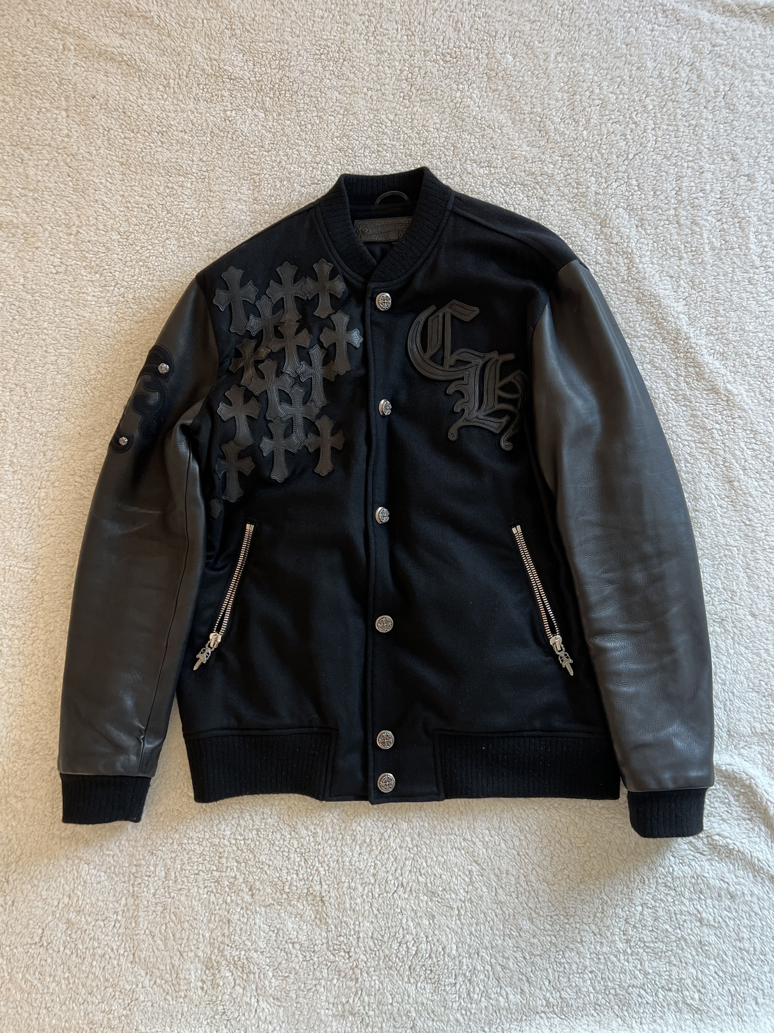 Chrome Hearts Leather Patched Varsity Jacket | Grailed