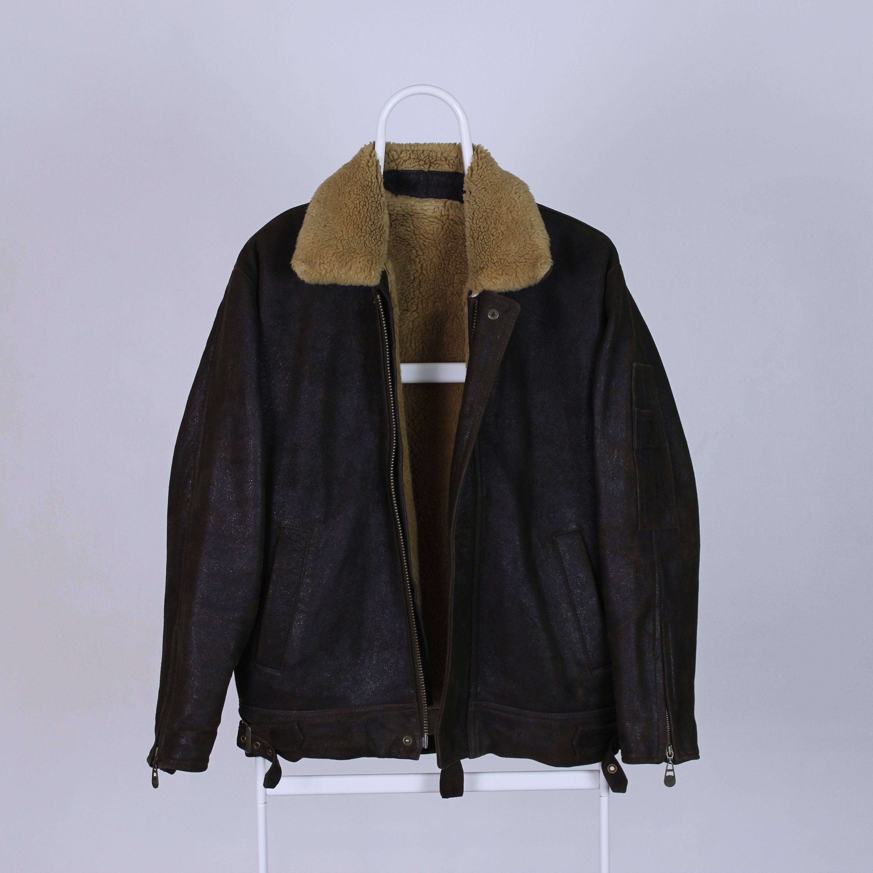 Leather × Vintage Bassett heavy vintage aviator leather jacket winter M ...