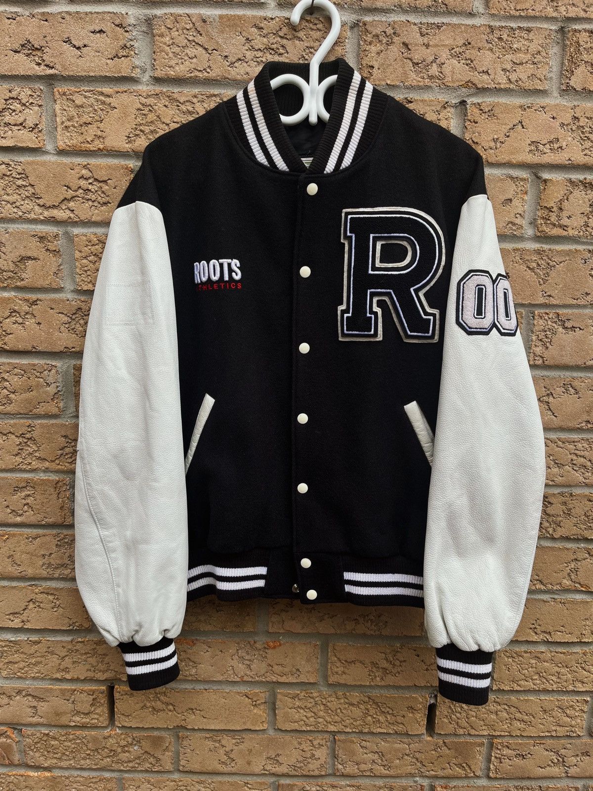Roots × Streetwear × Vintage Vintage Black and White Wool Roots Varsity ...