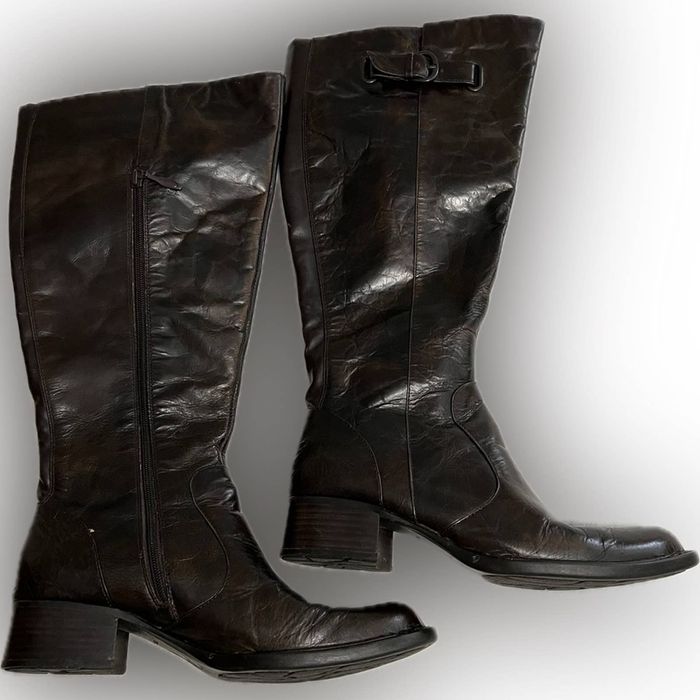 Born Born Crown Knee High Crinkle Leather Riding Boot Brown sz9 | Grailed