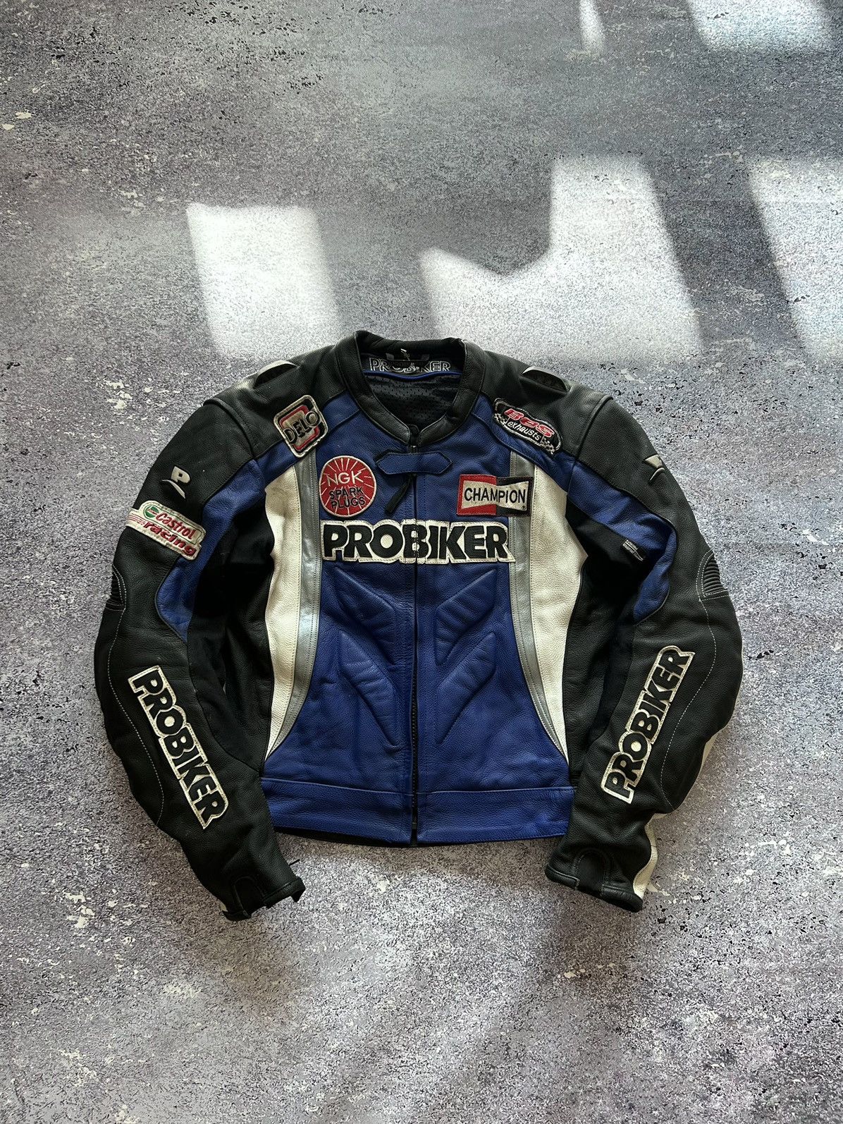 Japanese Brand Vintage Racing Jacket Leather Pro Biker NASCAR NGK Moto ...