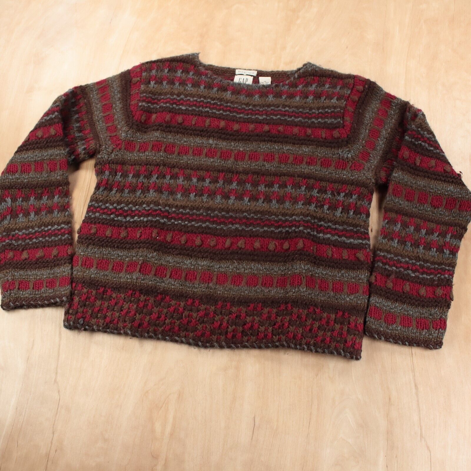 Gap GAP hand knit wool sweater MEDIUM vtg 90s 00s y2k boho geometric fair isle | Grailed