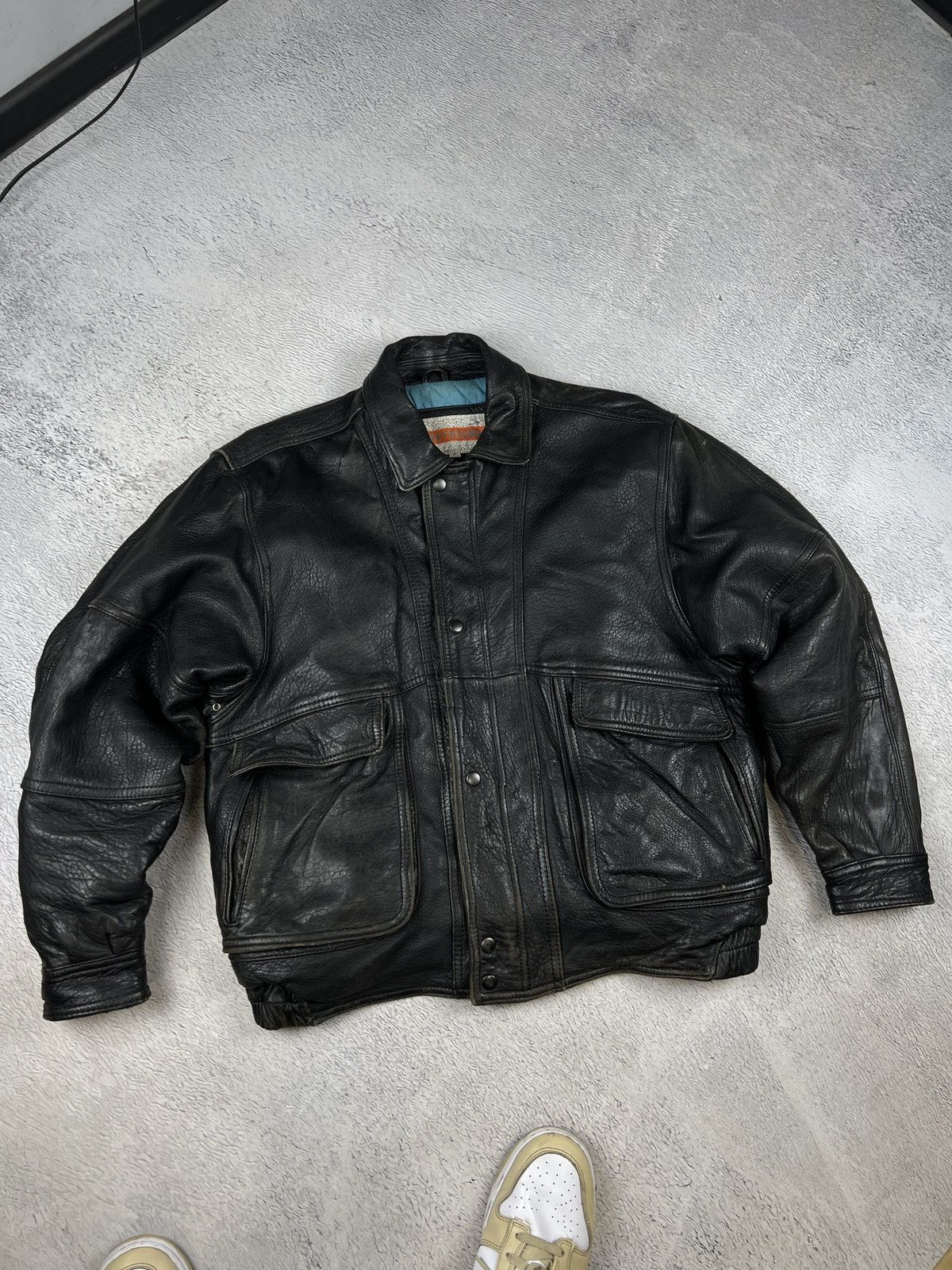 Genuine Leather × Leather Jacket × Vintage Vintage Greyhound distressed ...