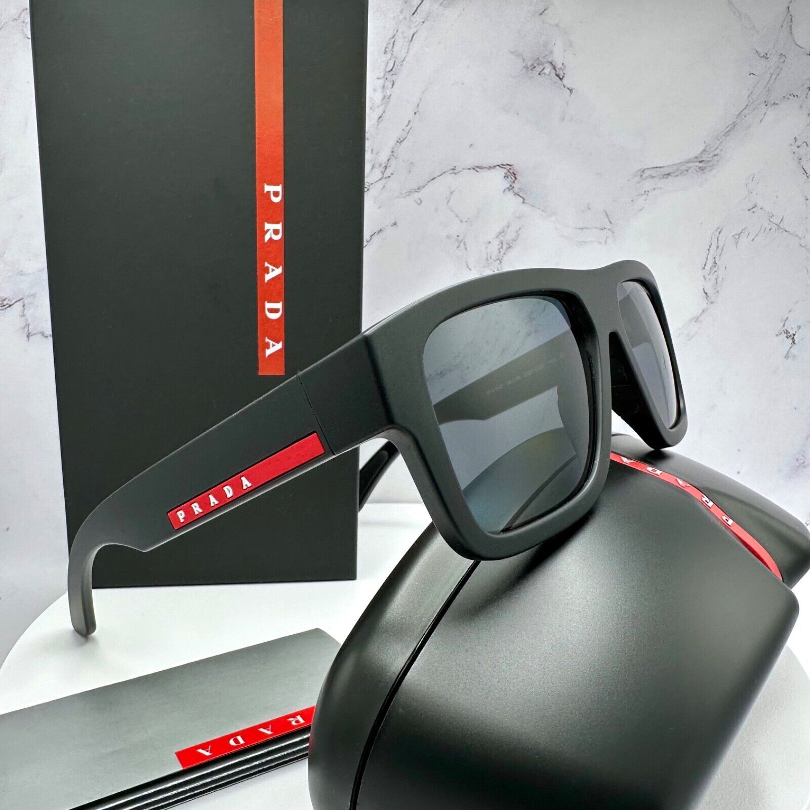 Prada PRADA Sunglasses Black Polarized Red White Linea Rossa Italy ...