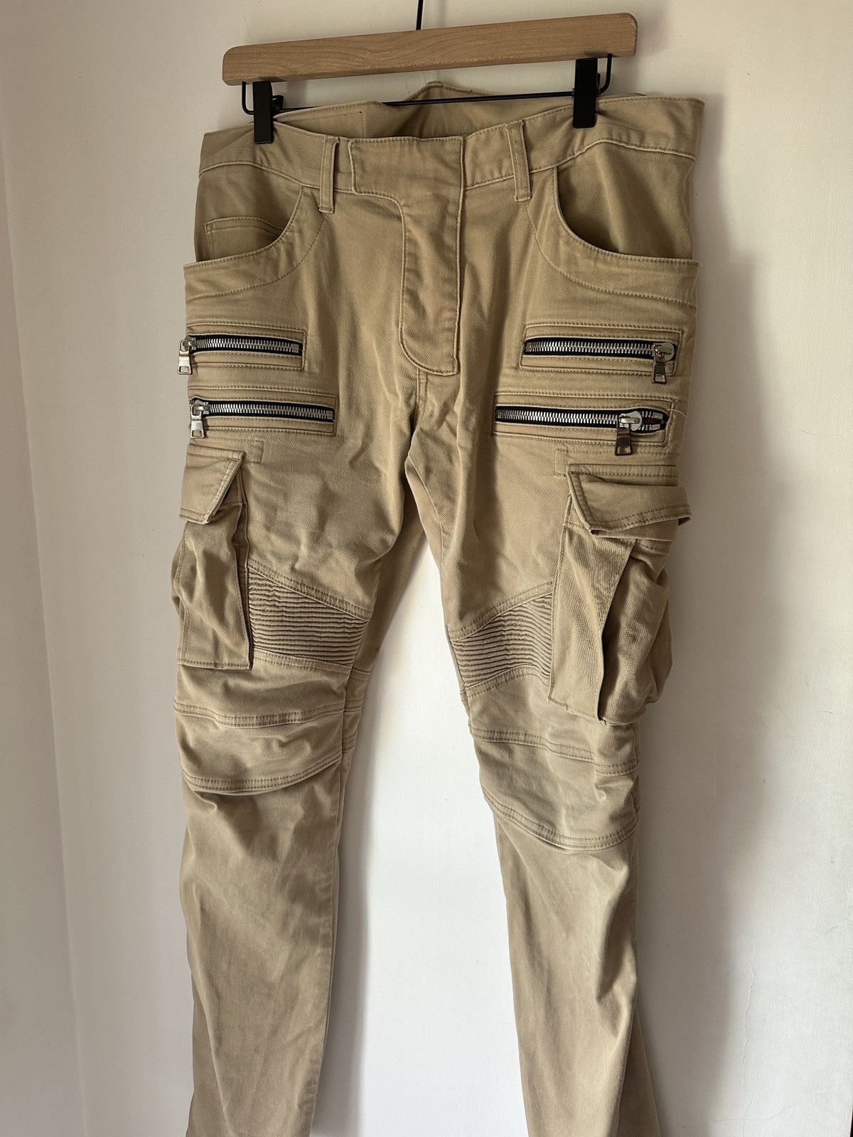 Balmain Balmain Double Zipper Biker Cargo Tan Skinny Denim | Grailed