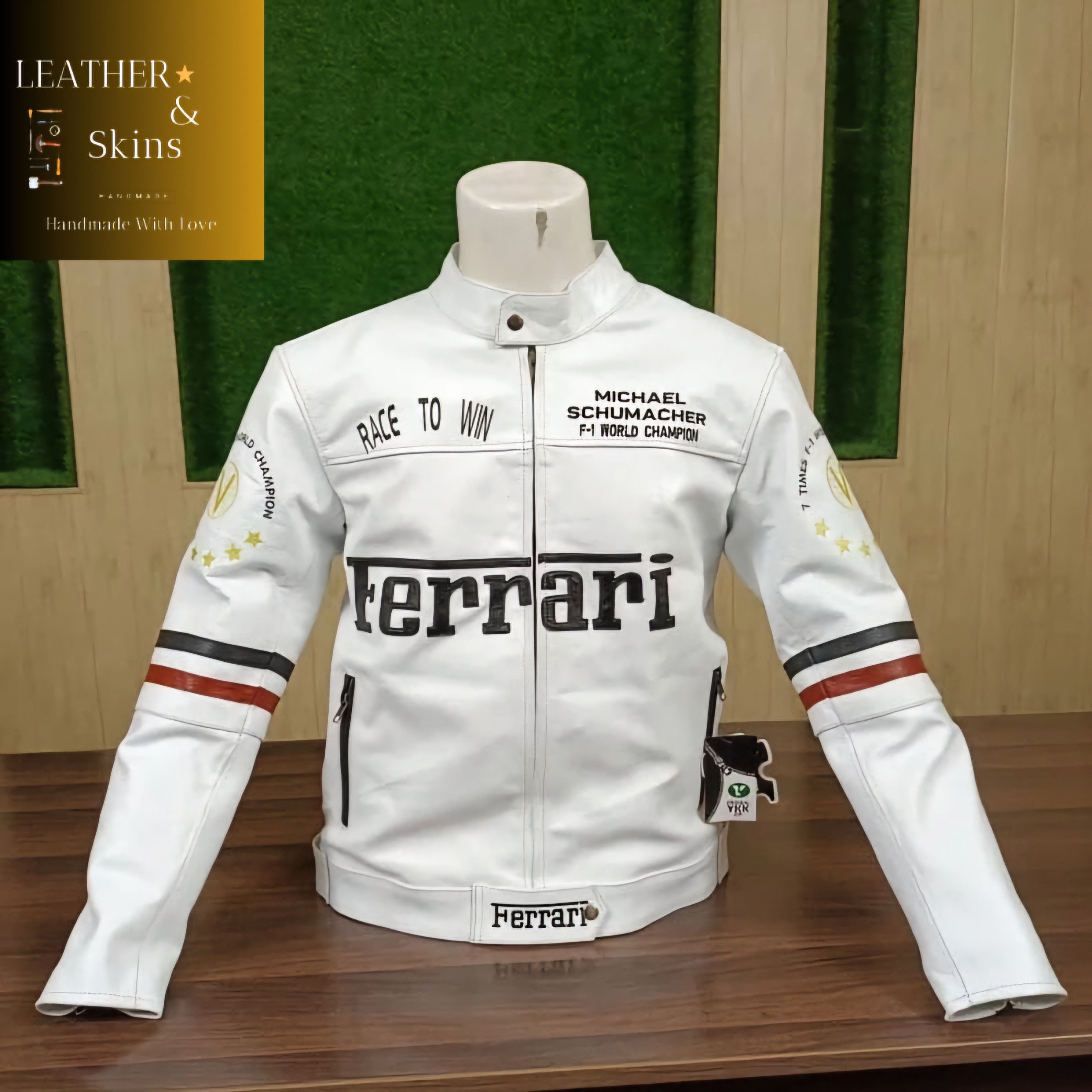 Ferrari Ferari lether jacket f1 white Orignal Cow hide leather f1 | Grailed