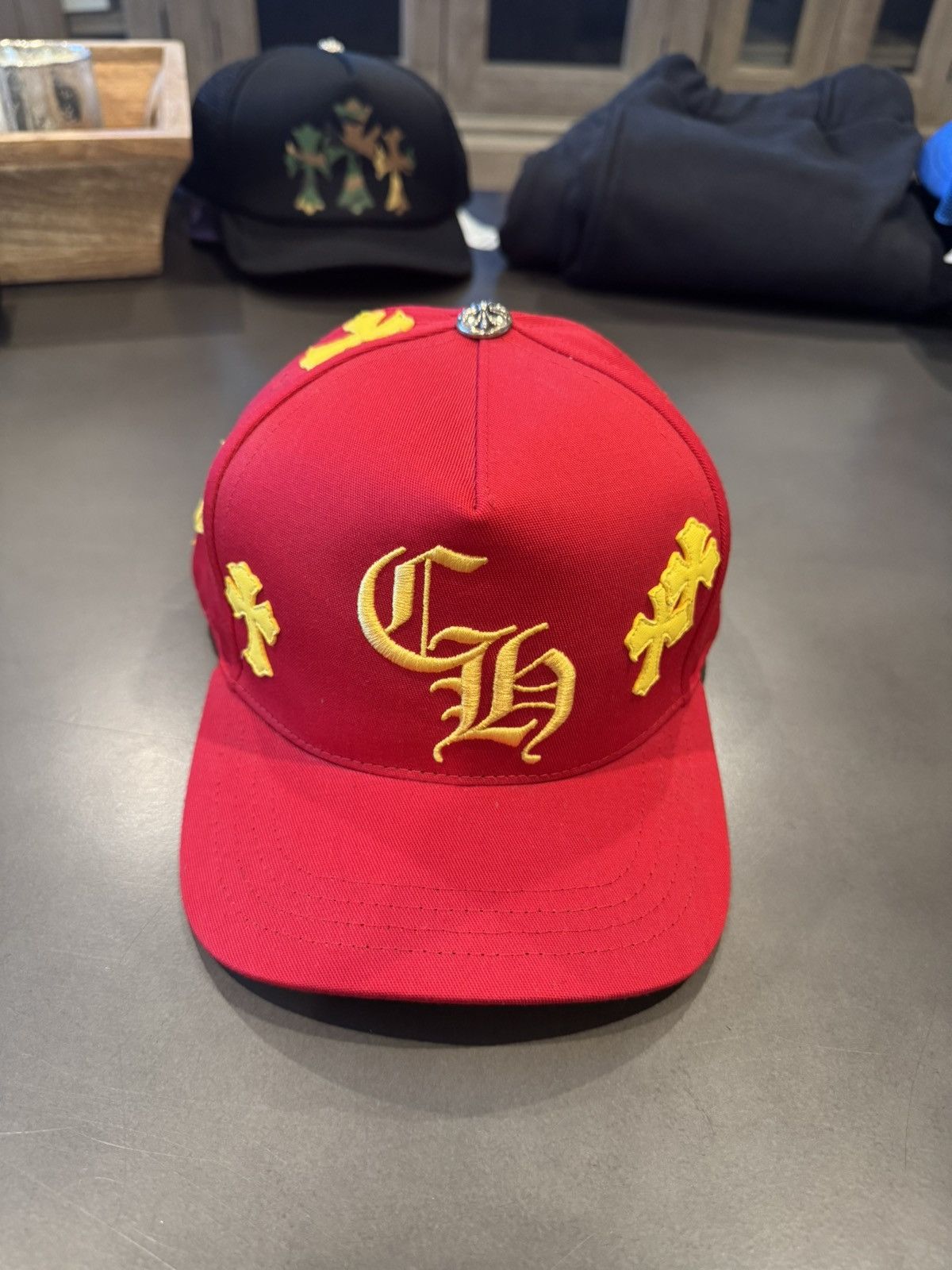 Chrome Hearts Red Chrome Hearts Patchwork hat | Grailed