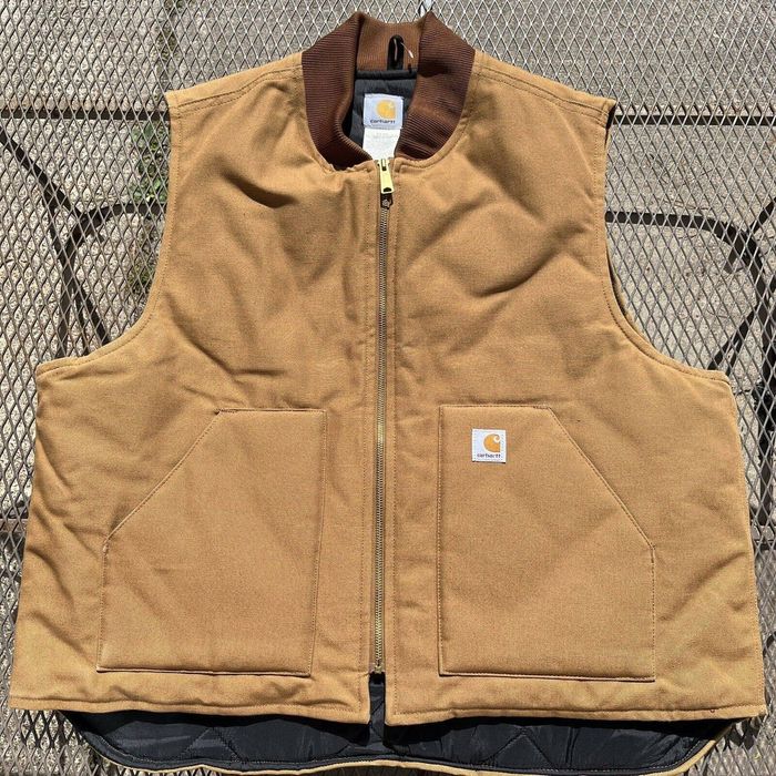 Carhartt Carhartt V01 BRN Arctic Quilt-Lined Duck Canvas Zip Vest USA ...