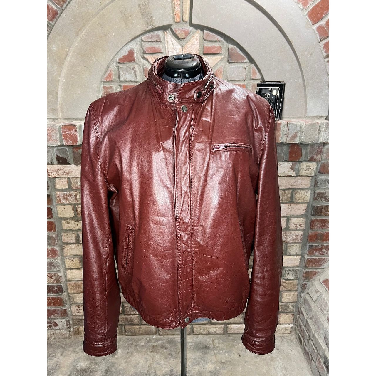 Vintage Leather Jacket OXBLOOD sherpa lining hood | Grailed