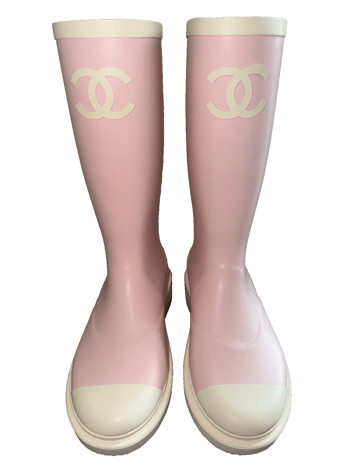 Chanel Chanel 26C White CC Logo High Pull On Rubber Rain Boots 36 | Grailed