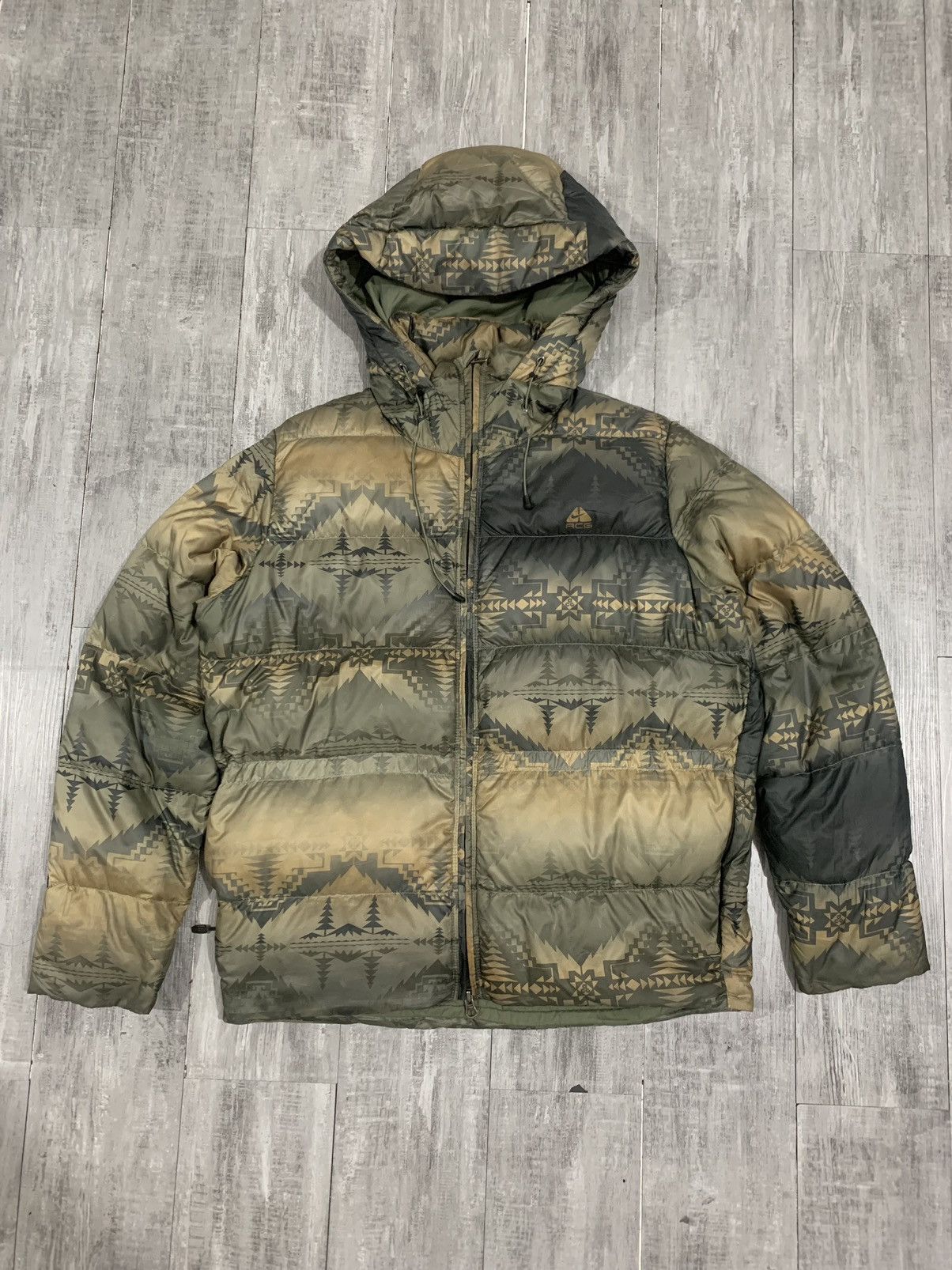 Nike × Pendleton Nike ACG X Pendleton Green Tan Goose Down Puffer Jacket | Grailed