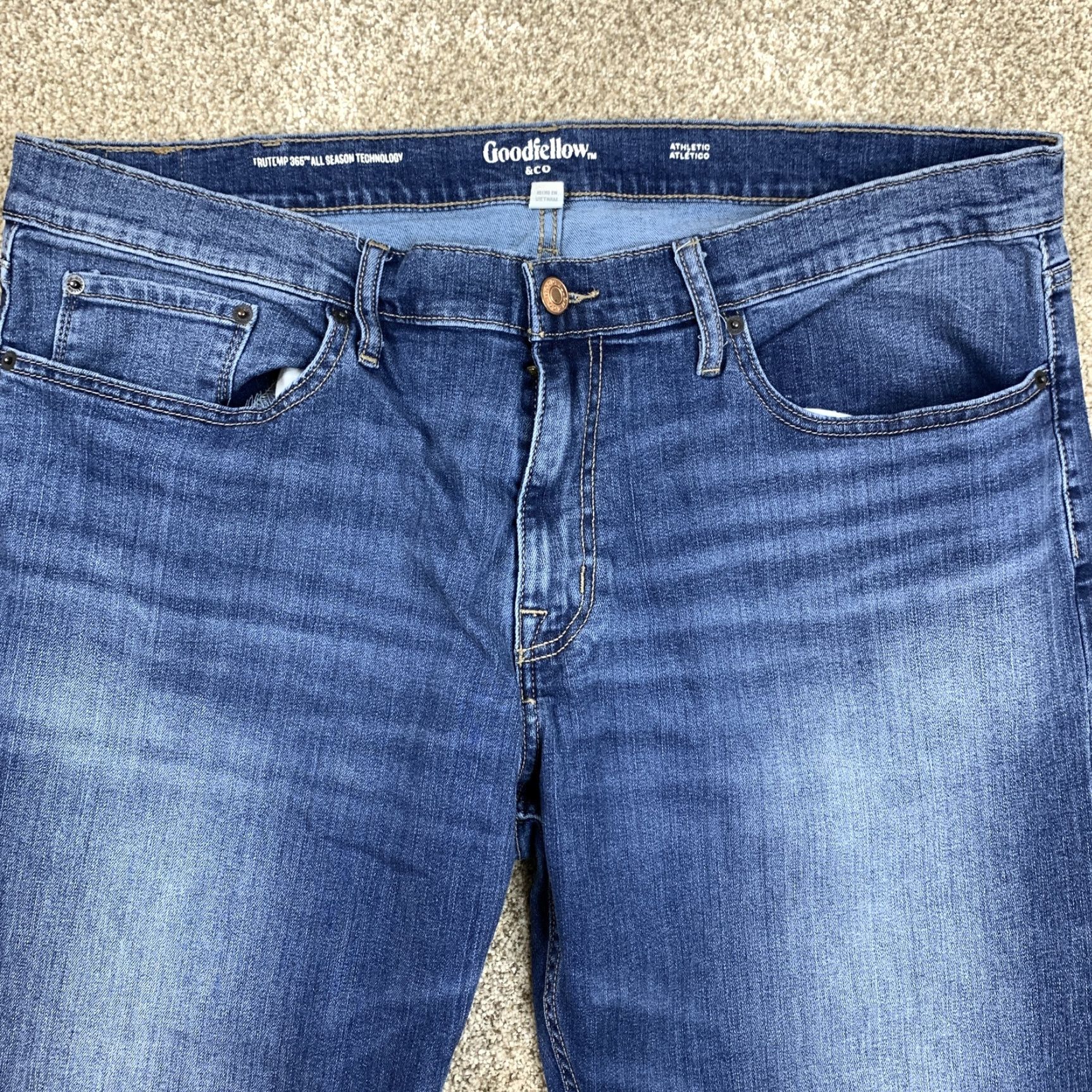 Vintage Goodfellow & Co Eco Jeans Men's 40x30 Blue Athletic Fit TruTemp ...