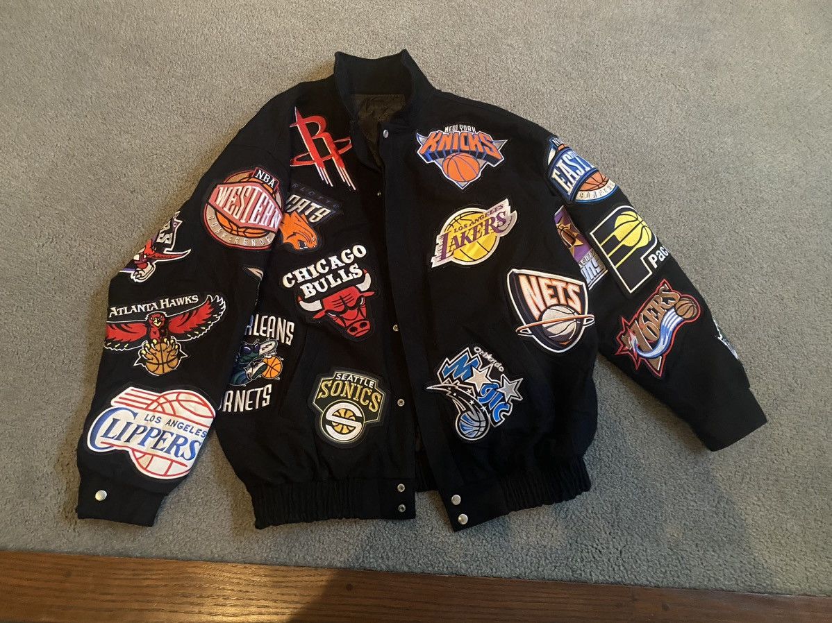 NBA × Vintage Vintage NBA Embroidered Logos Patch Jacket | Grailed