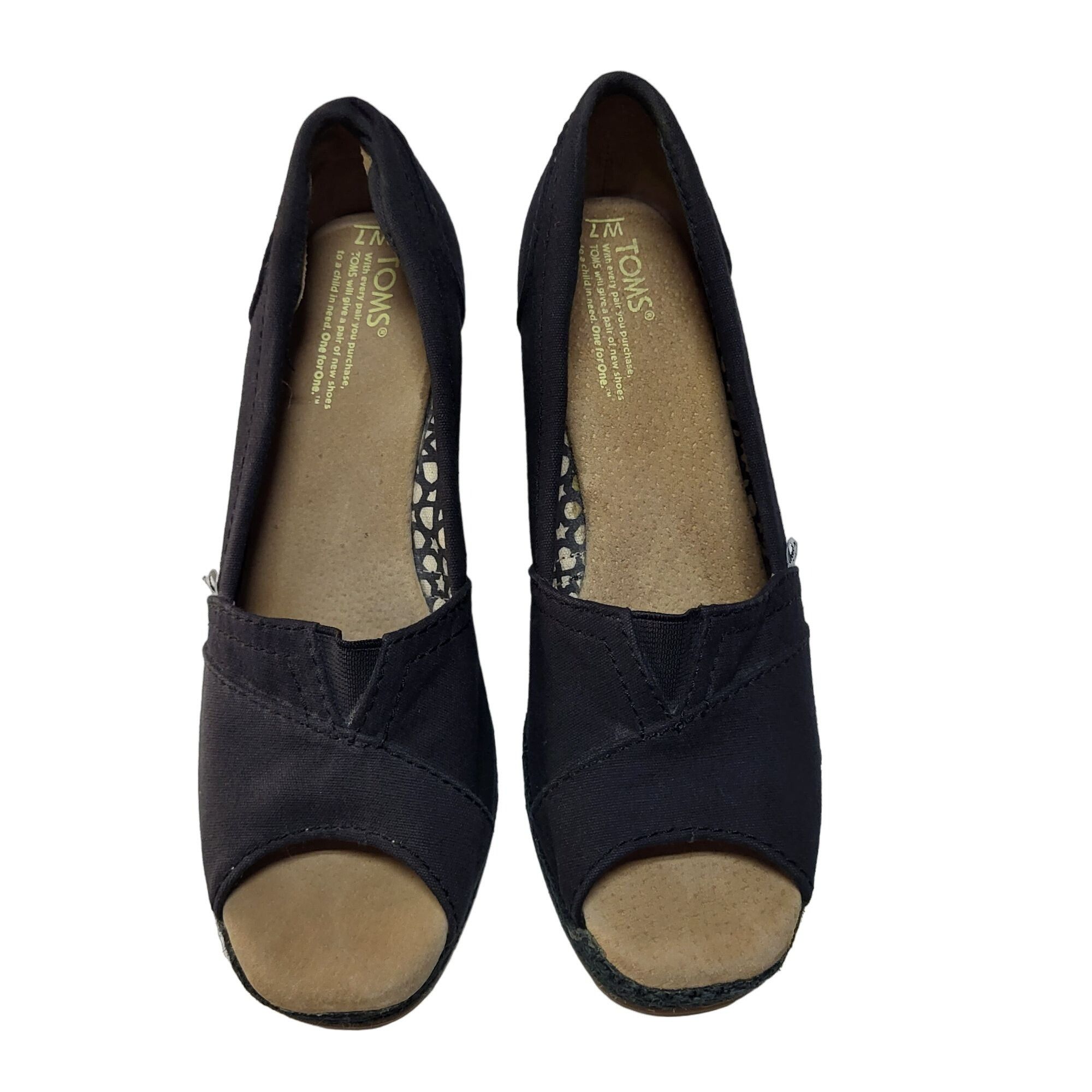 Toms Toms Wedge Slip On Shoes Peep Toe Black Women's 7 | Grailed