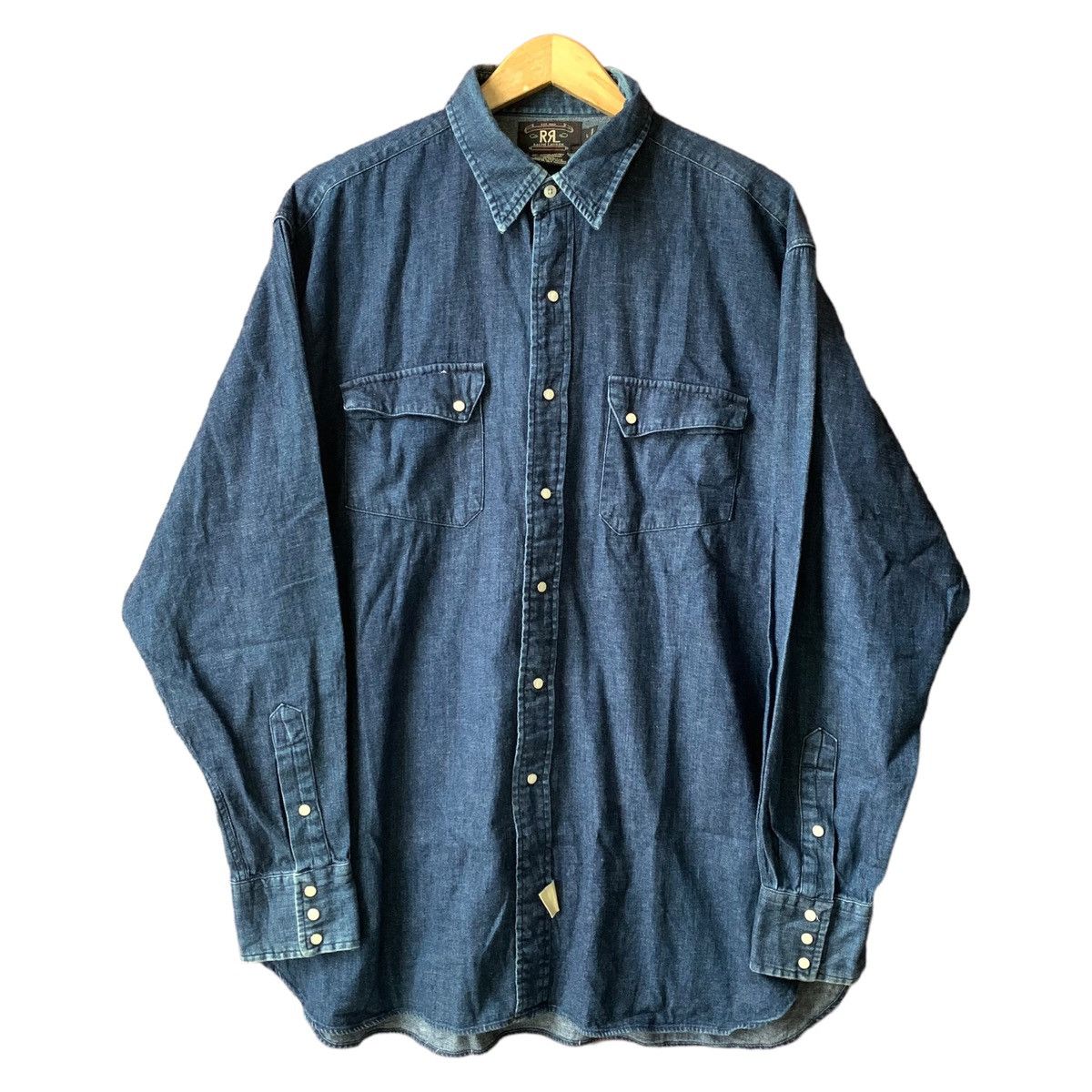 RRL Ralph Lauren Double RL Selvedge Oversized Denim Western Snap Button Shirt | Grailed