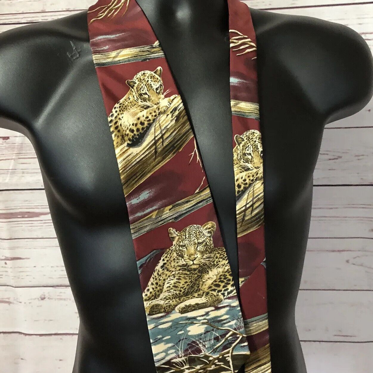 Vintage Lost Kingdom Leopard Cheetah Neck Tie Safari Animals Maroon 59 ...