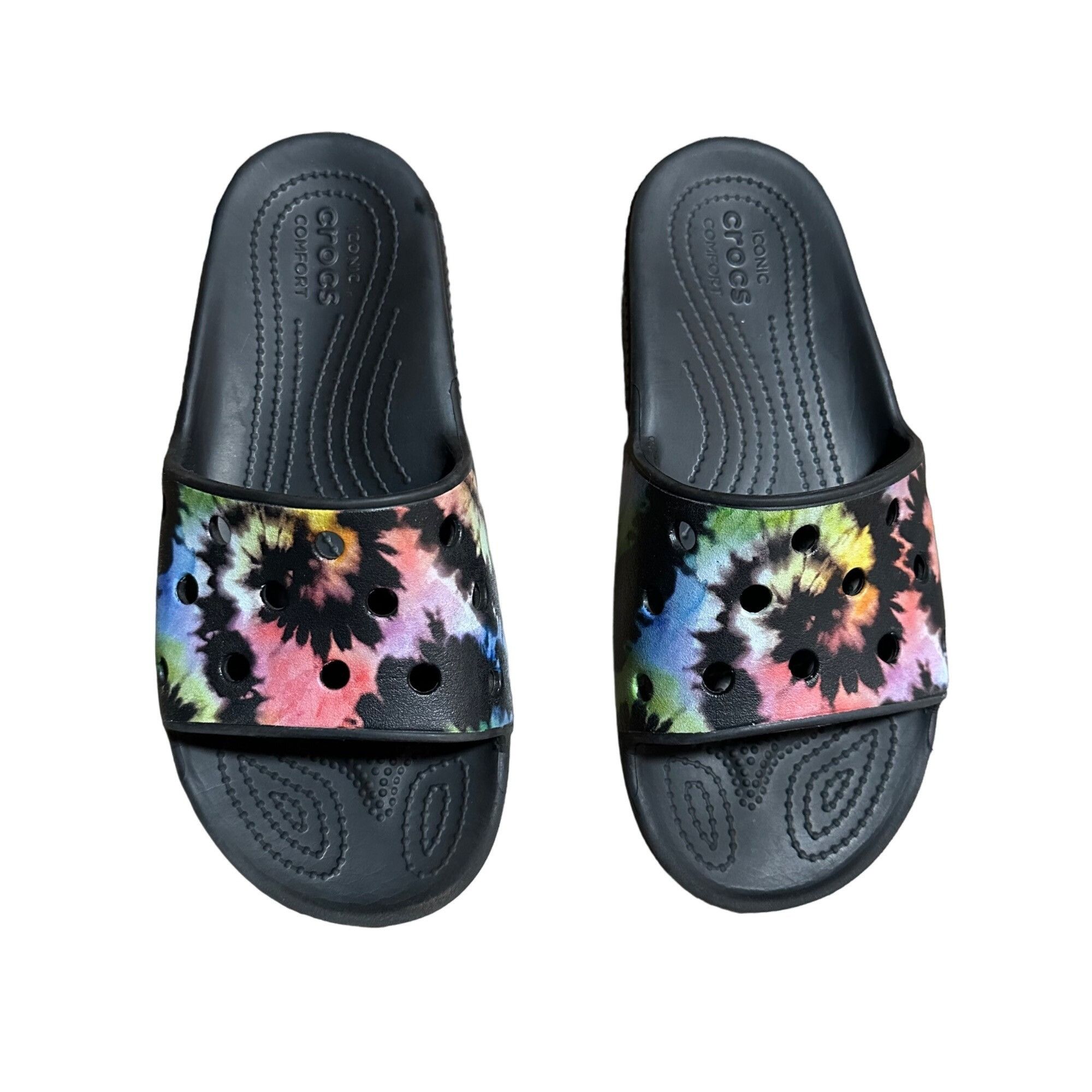 Crocs Crocs iconic slides Tie Dye Graphic Unisex black Sz 7 women ...
