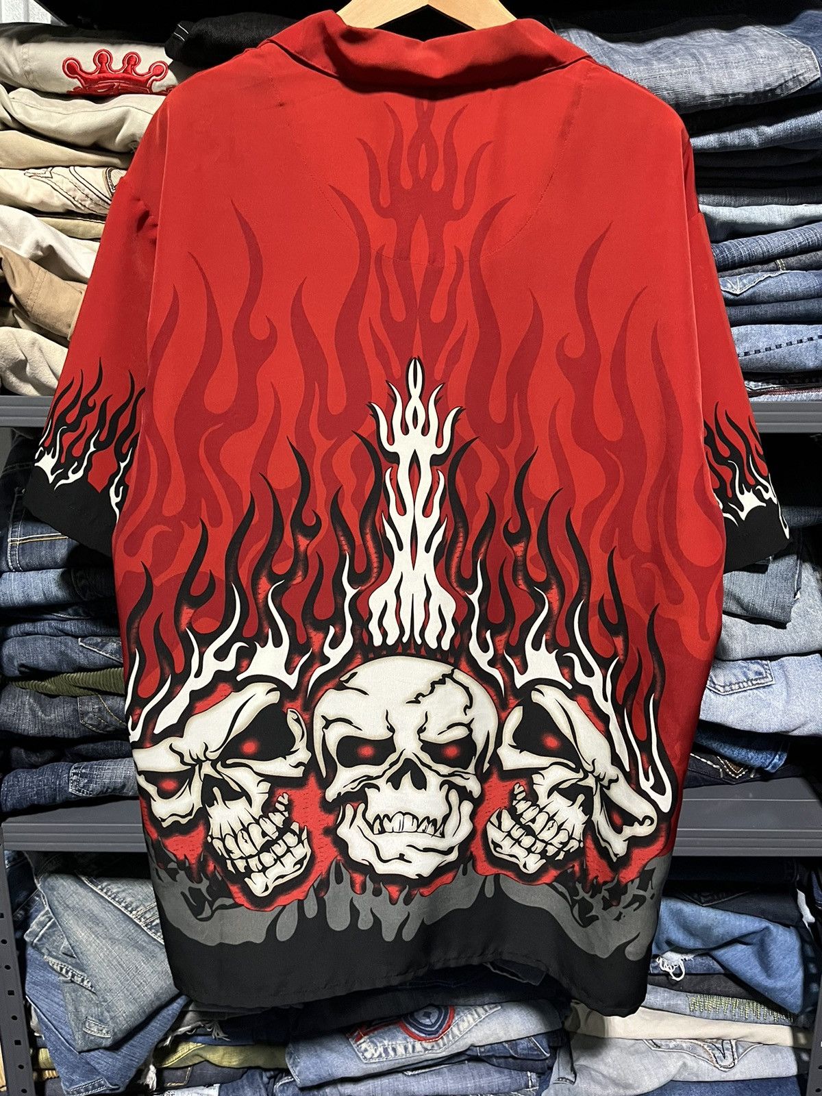Vintage Crazy Y2K Skull Flames JNCO Affliction Style Button Down | Grailed