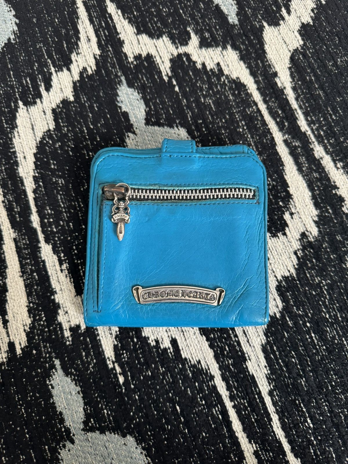 Chrome Hearts Chrome Hearts Bright Turquoise Blue Zip and Snap Wallet ...