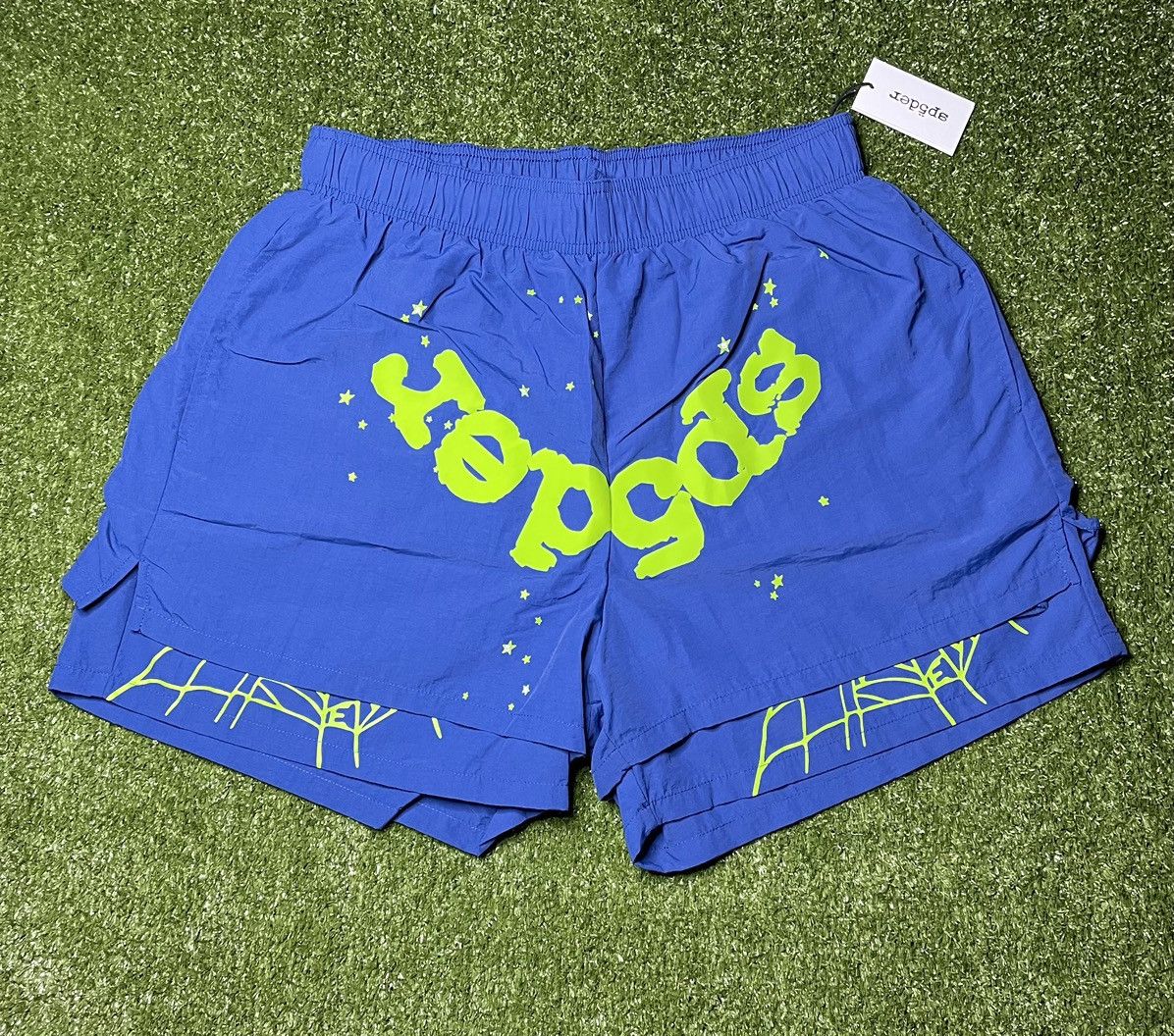 Sp5der Sp5der Worldwide Blue OG Web Double Layer Shorts | Grailed