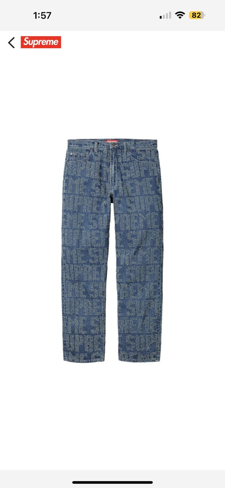 Supreme SUPREME DENIM NEEDLE PUNCH JEAN WASHED BLUE SIZE 30 | Grailed