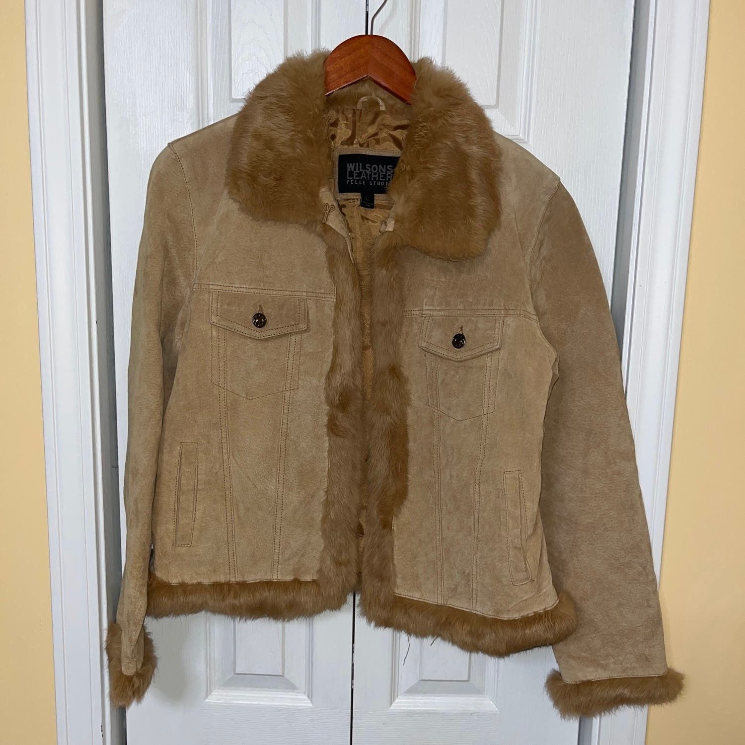 Wilsons Leather Wilsons Pelle Studio Tan Leather Fur Trim Moto Bomber ...