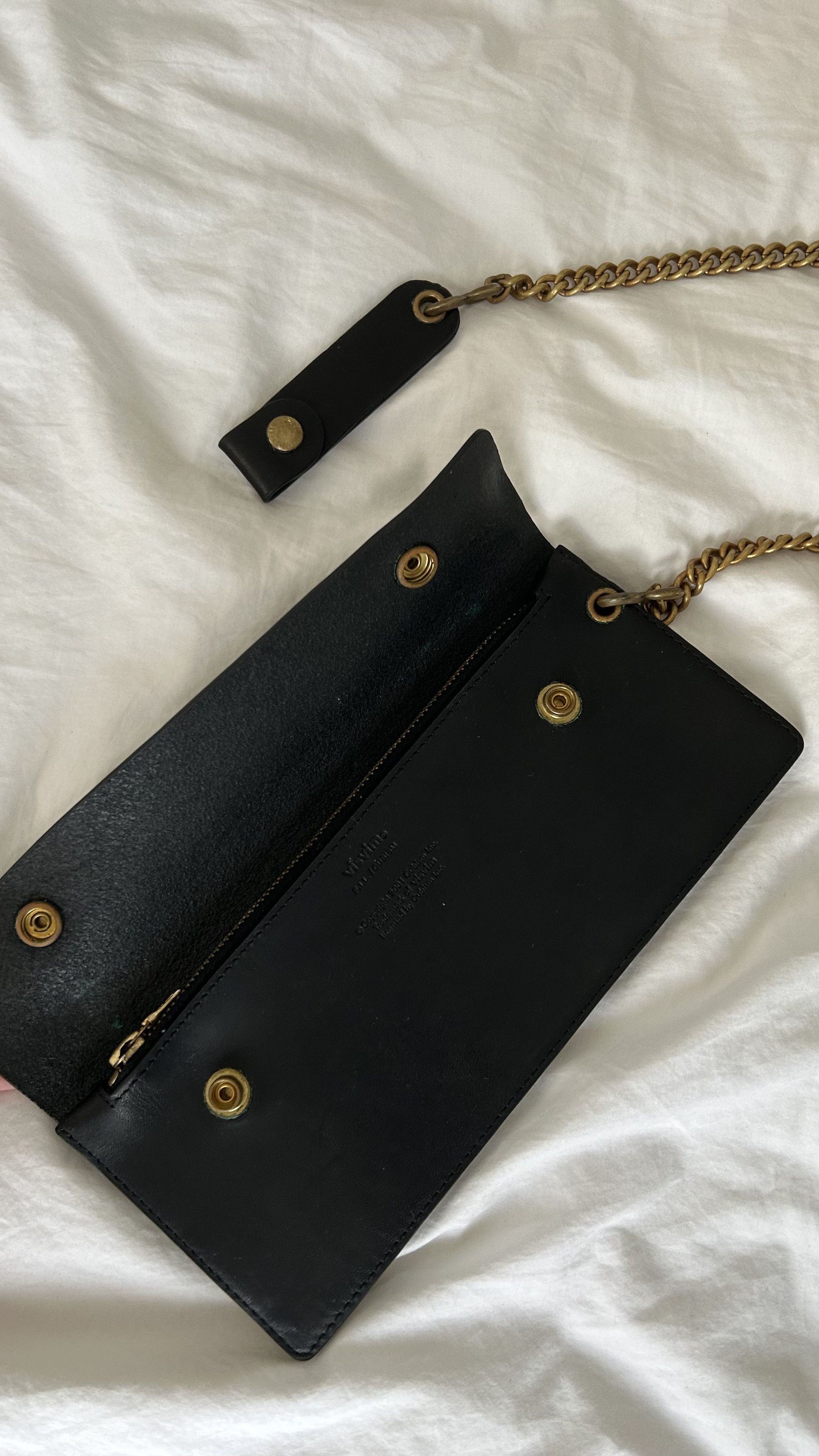Visvim aa . BLACK VEGGIE TANNED LEATHER . BRASS CHAIN . WALLET | Grailed