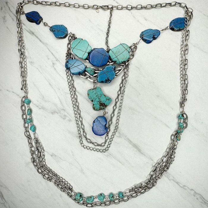 Chicos Chico's Chunky Faux Turquoise Slab Beaded Necklace | Grailed