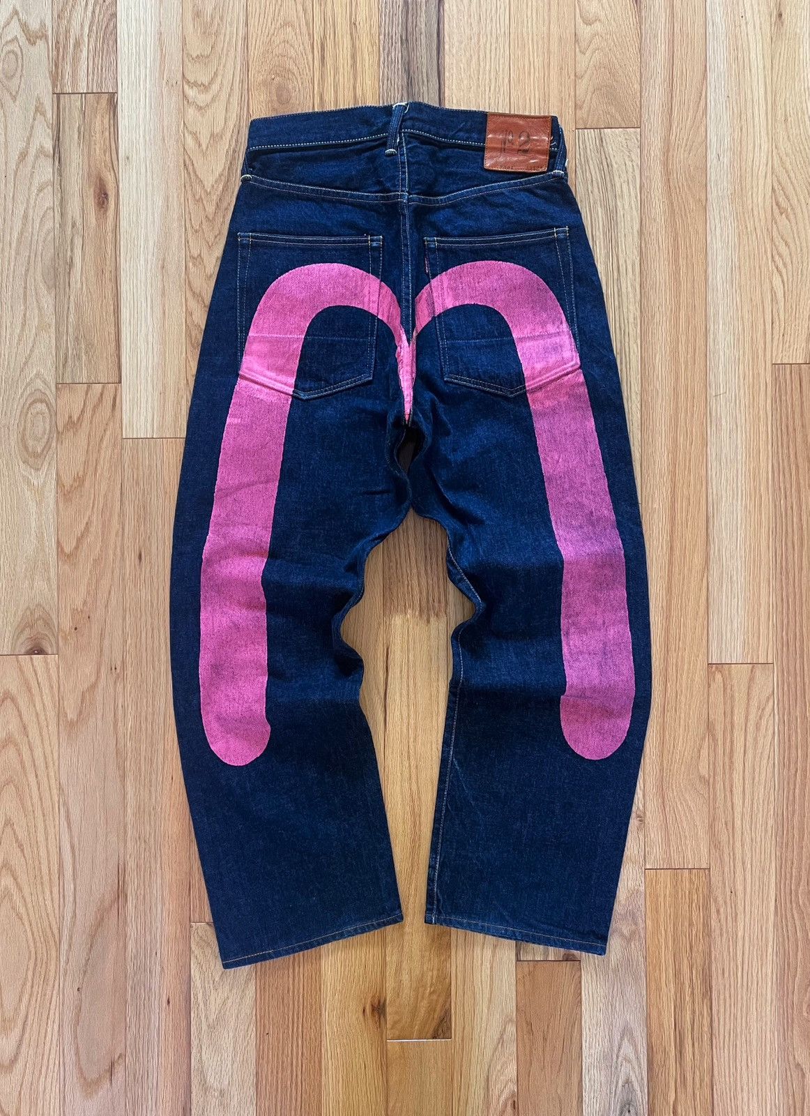 Evisu Evisu Hand Painted Pink Daicock Logo N02 Selvedge Denim | Grailed