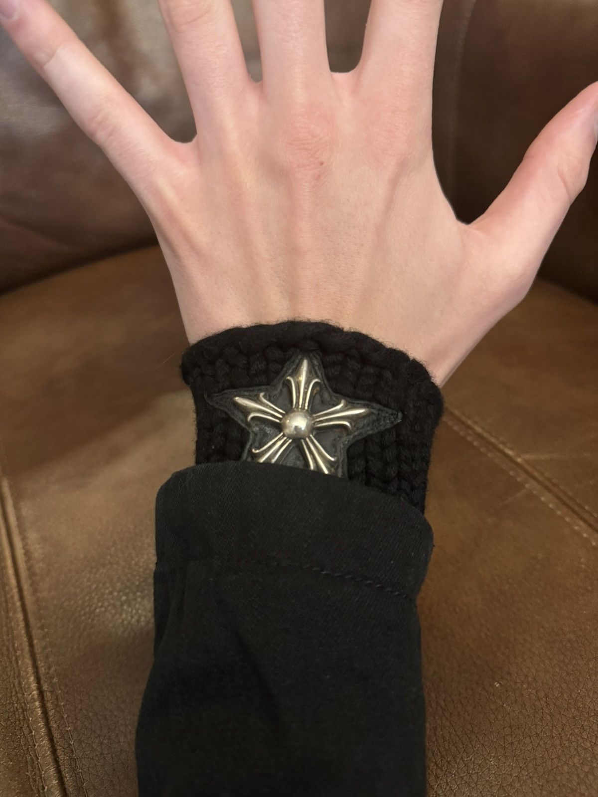 Chrome Hearts Chrome Hearts Silver Star Leather Patch Wristband ...