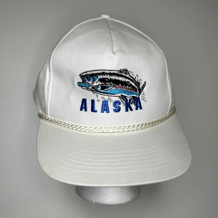 Vintage Vintage Alaska Hat Fishing Salmon Fishing Embroidered White ...