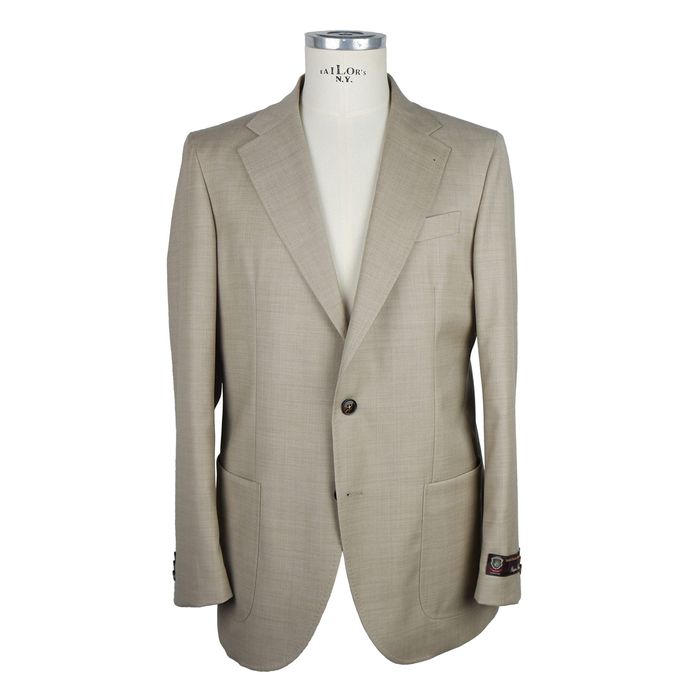 Designer Emilio Romanelli Italian Summer Wool Jacket - Buttoned Beige ...