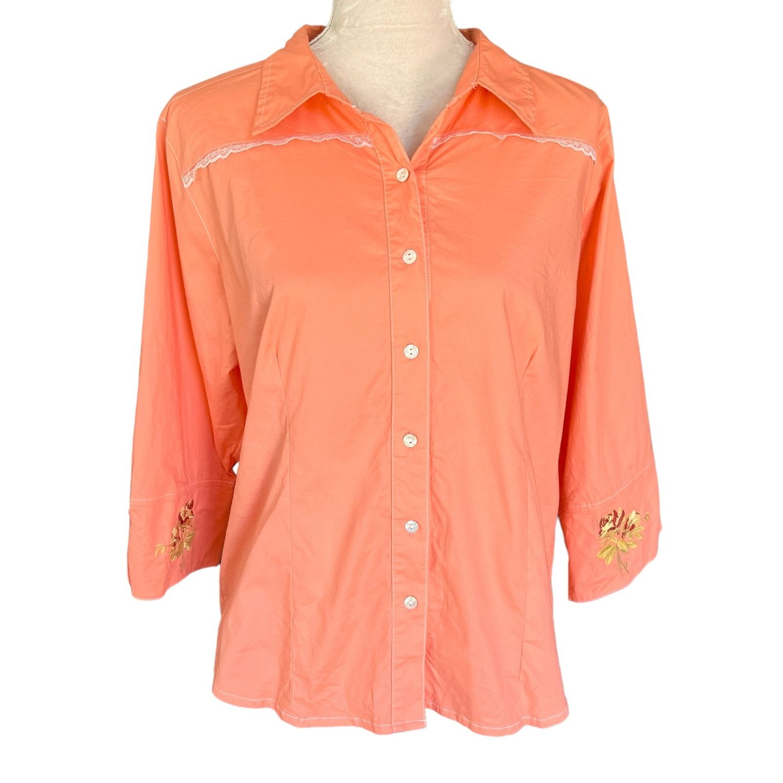 Other Eastwood Ranch Western Shirt Rose Embroidery Lace Peach L | Grailed