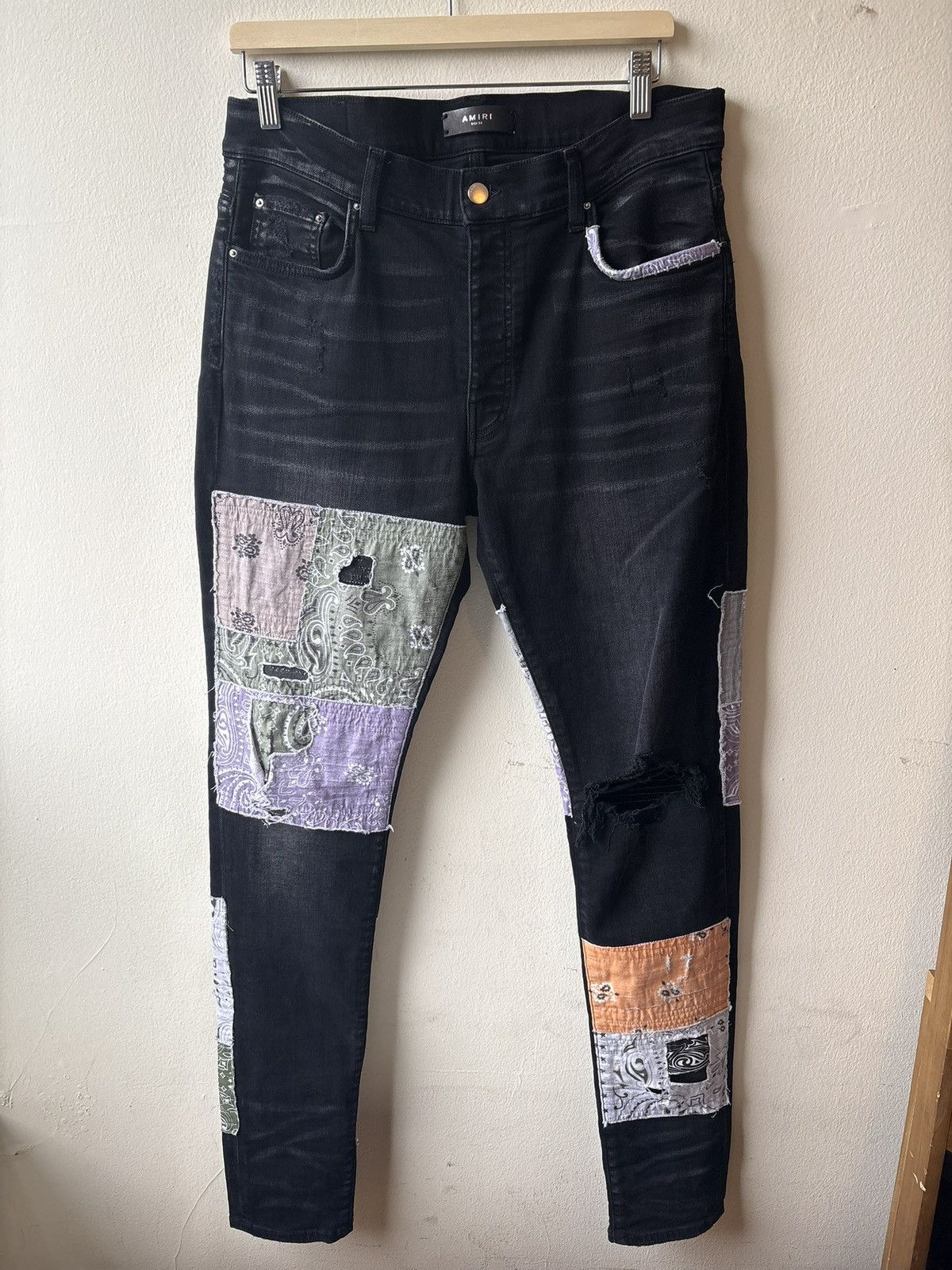 Amiri Amiri MX1 Bandana Paisley Art Patchwork Jeans In Aged Black | Grailed