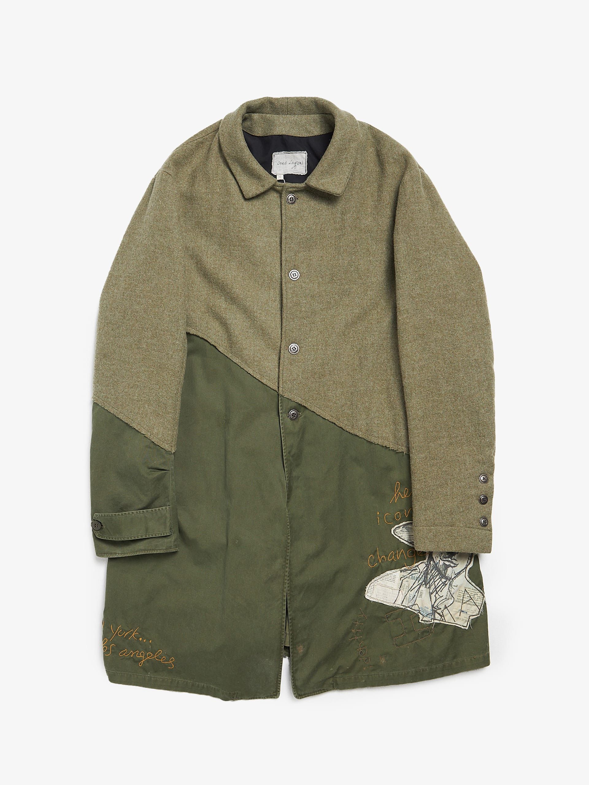 Greg Lauren Green 50/50 Army Tweet Trench Coat | Grailed
