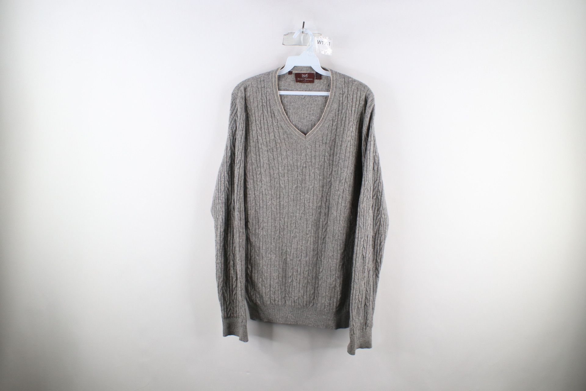 Vintage Vintage 90s Hickey Freeman Cable Knit V-Neck Sweater Gray | Grailed