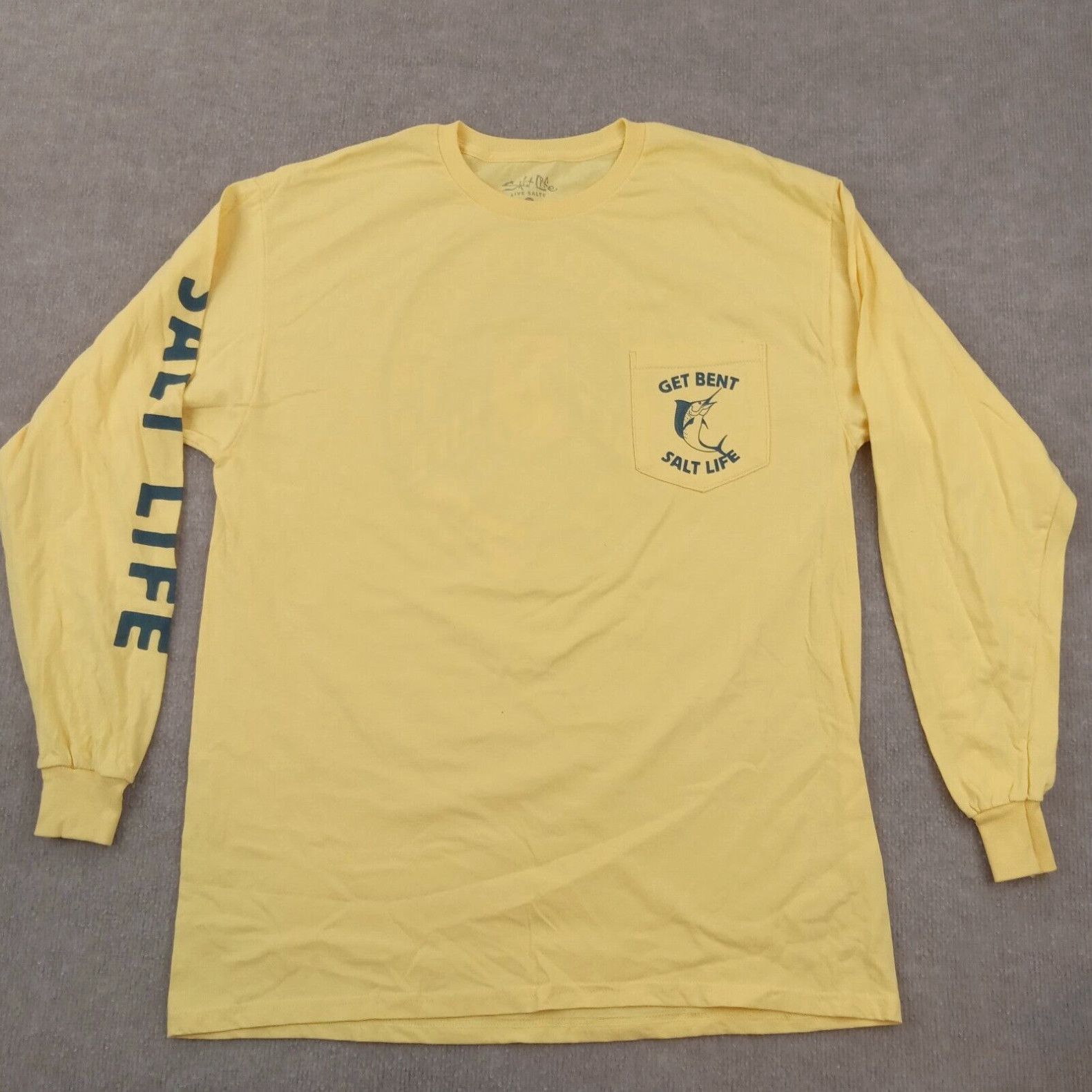 Vintage Salt Life T-shirt Mens Large Yellow Crew Neck Long Sleeve Logo ...