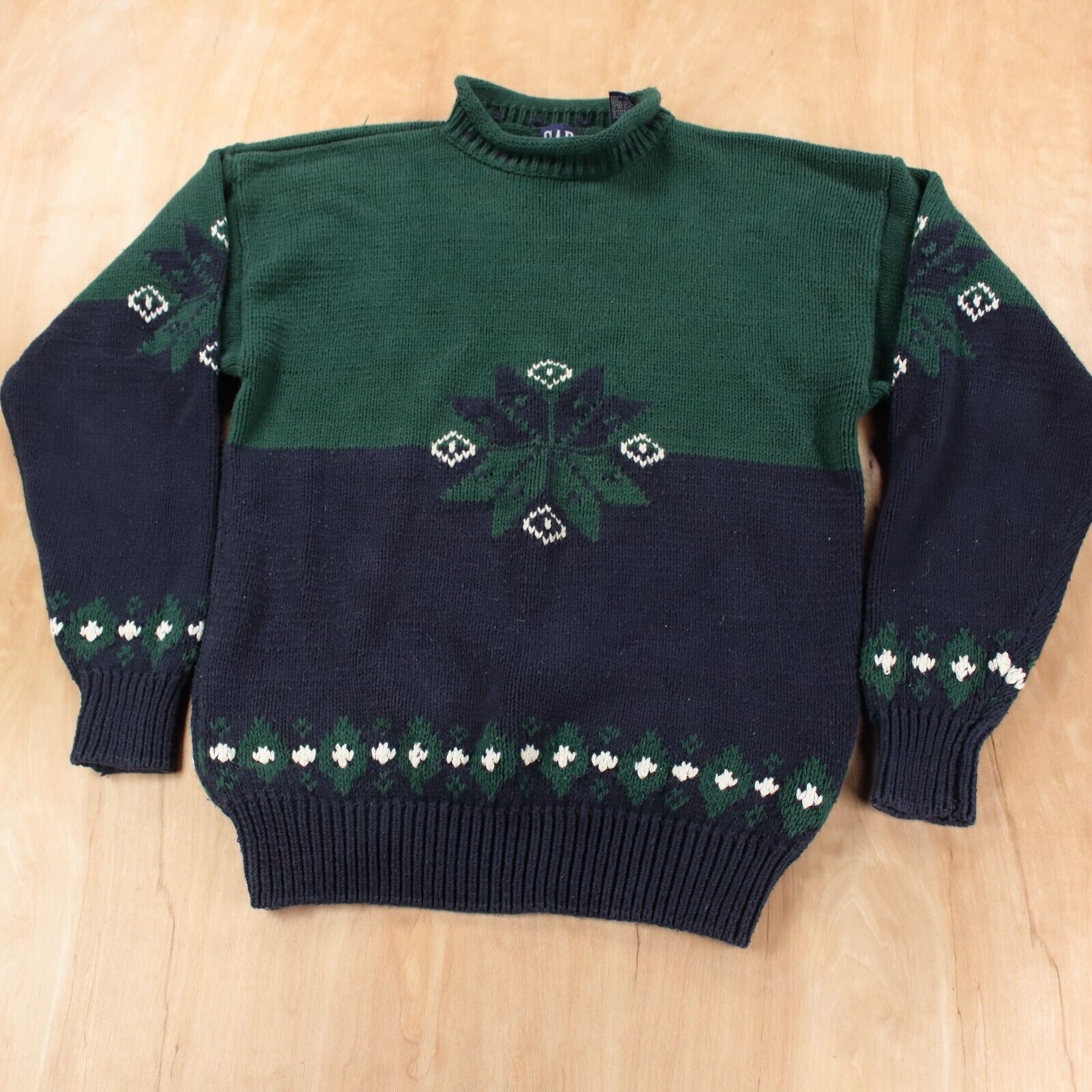 Gap GAP men's roll neck fair isle chunky cotton sweater jumper SMALL vtg 90s 00s y2k | Grailed