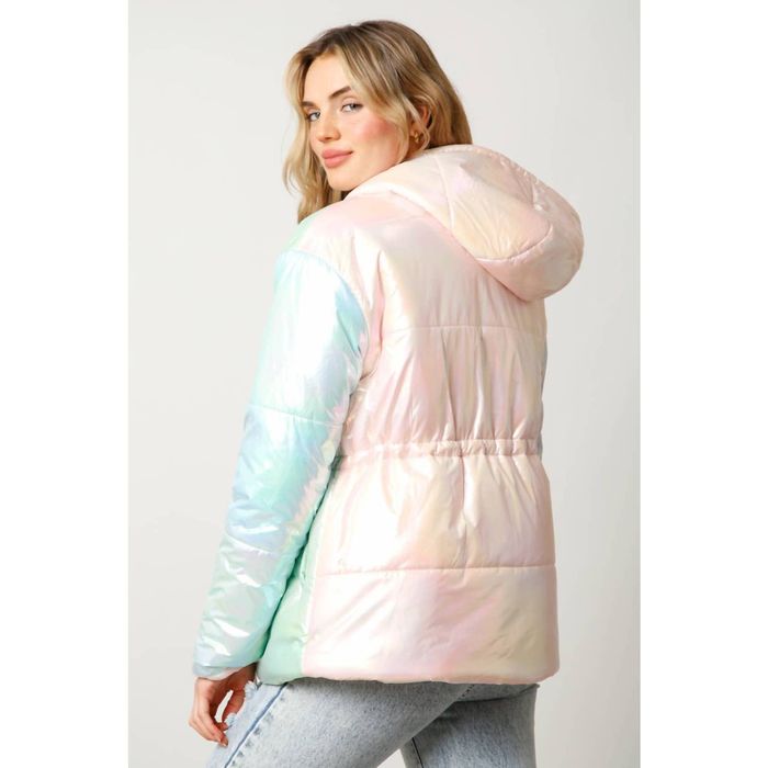 Designer PEACH LOVE Iridescent Puffer Coat In Pastel Multi | Grailed
