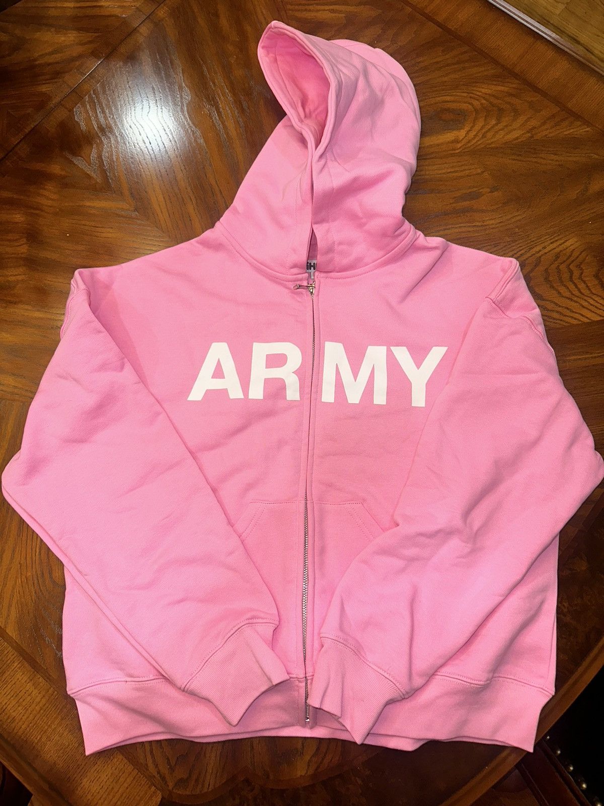 Streetwear IM HAPPY PROMISE Pink "ARMY" Zip Up Hoodie Small | Grailed