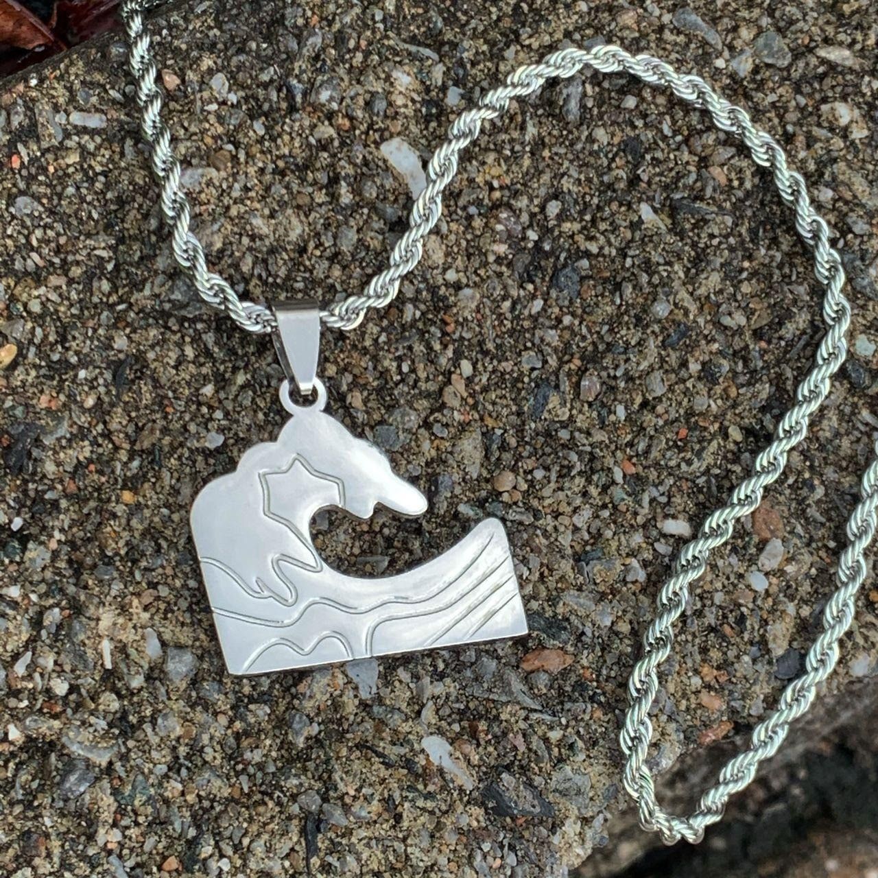 Cuban Link Chain Silver Great Wave Pendant | Rope Chain Cuban Chain ...