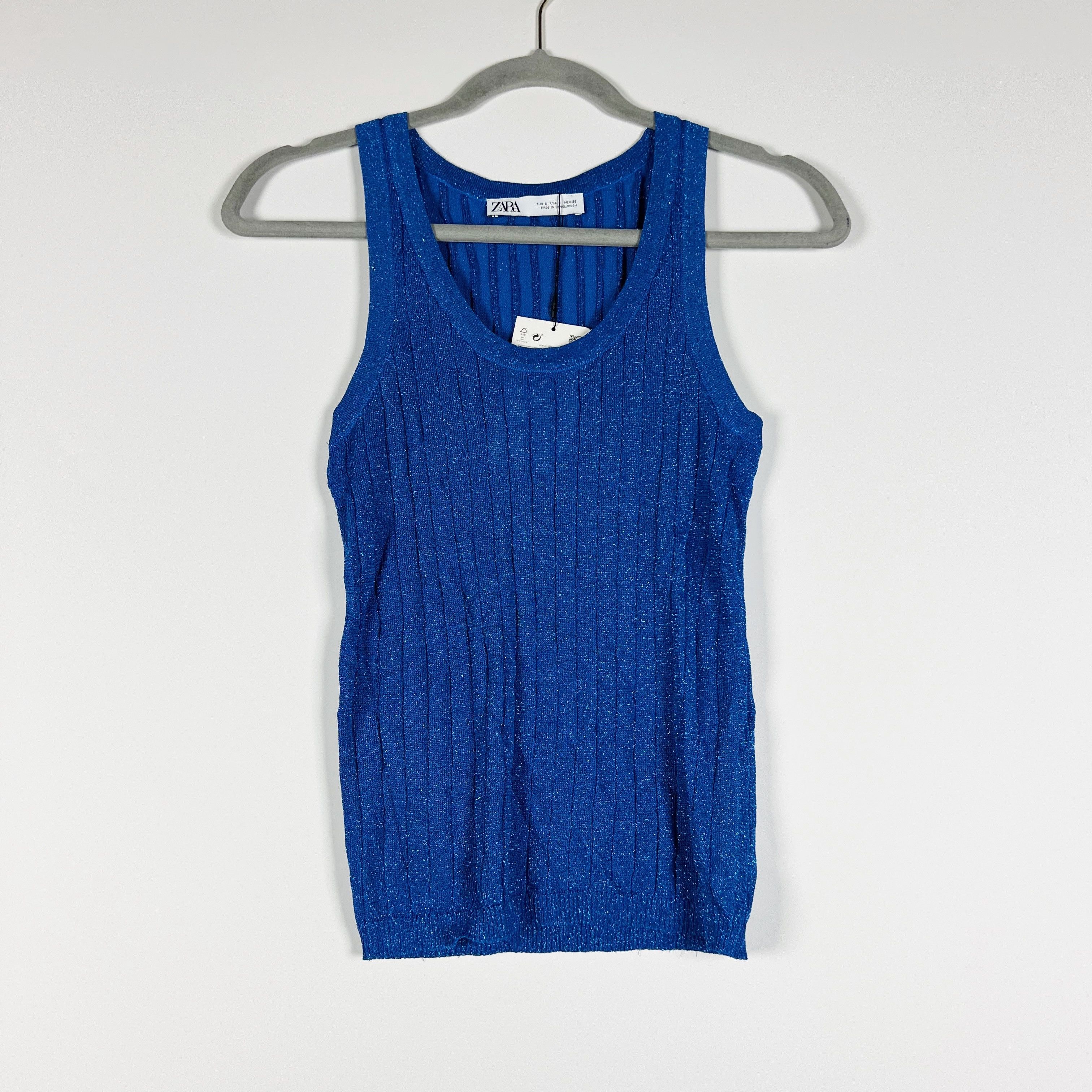 Zara NEW Zara Blue Sparkle Metallic Ribbed Knit Stretch | Grailed