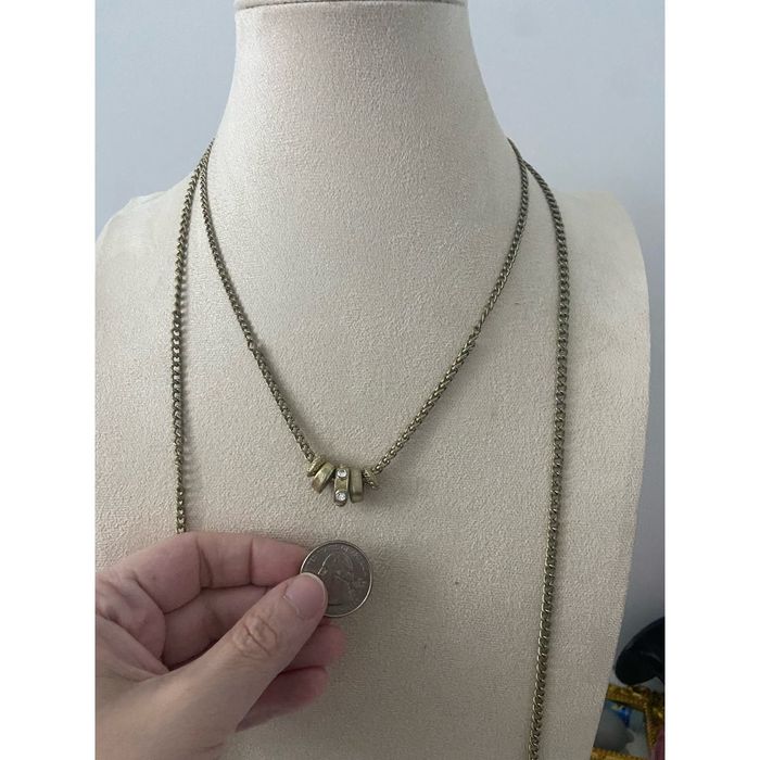 Generic Long layered chain necklace gold tone with rhinestone | Grailed