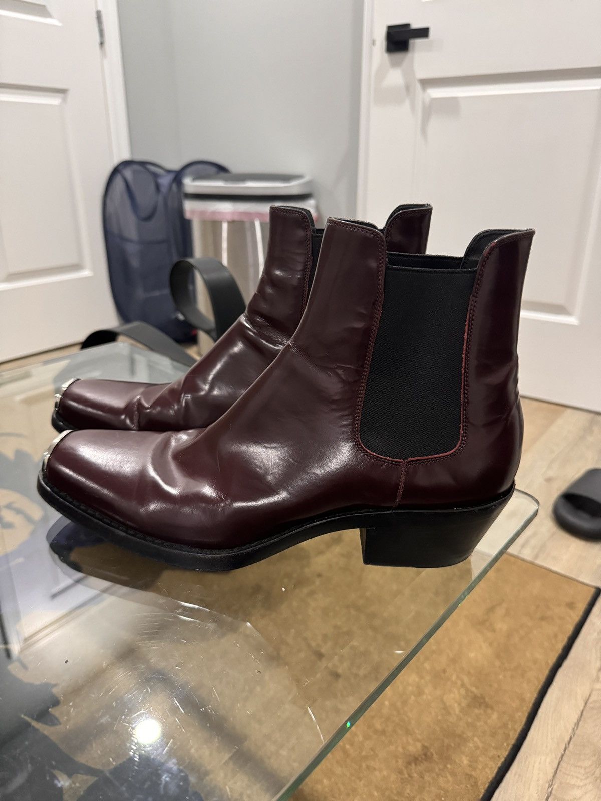Calvin Klein 205W39NYC × Raf Simons Maroon steel toe cowboy chelsea ...
