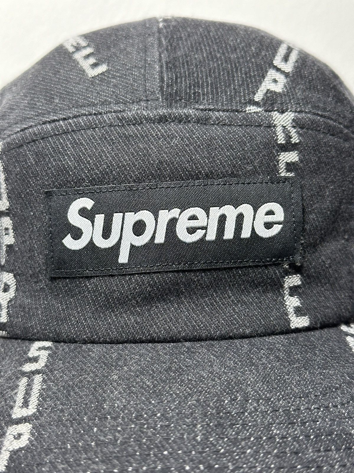 Supreme Supreme Logo Stripe Jacquard Denim Camp Cap Hat | Grailed